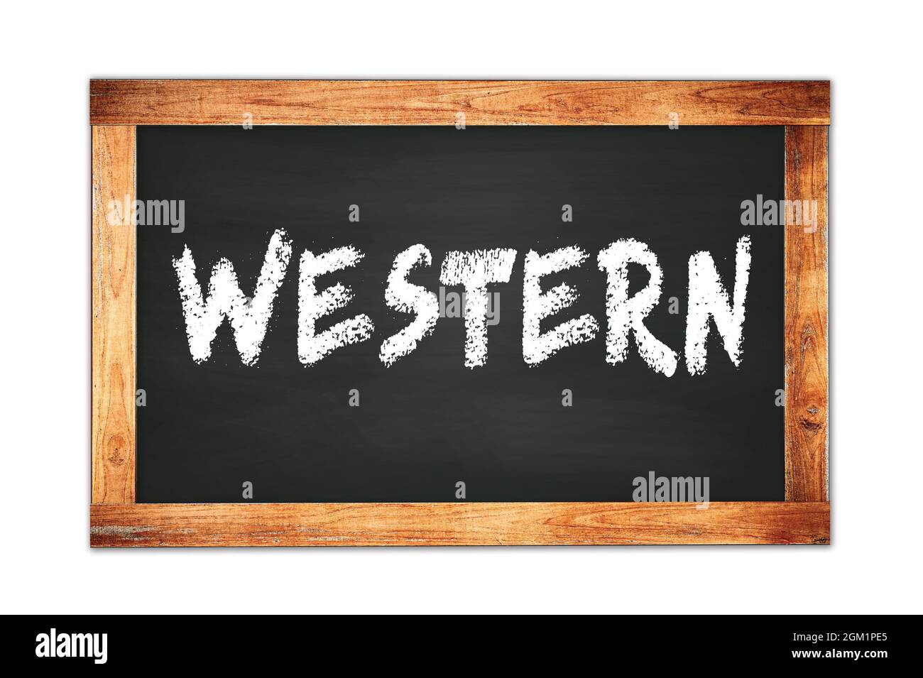 WESTERN text written on black wooden frame school blackboard Stock ...