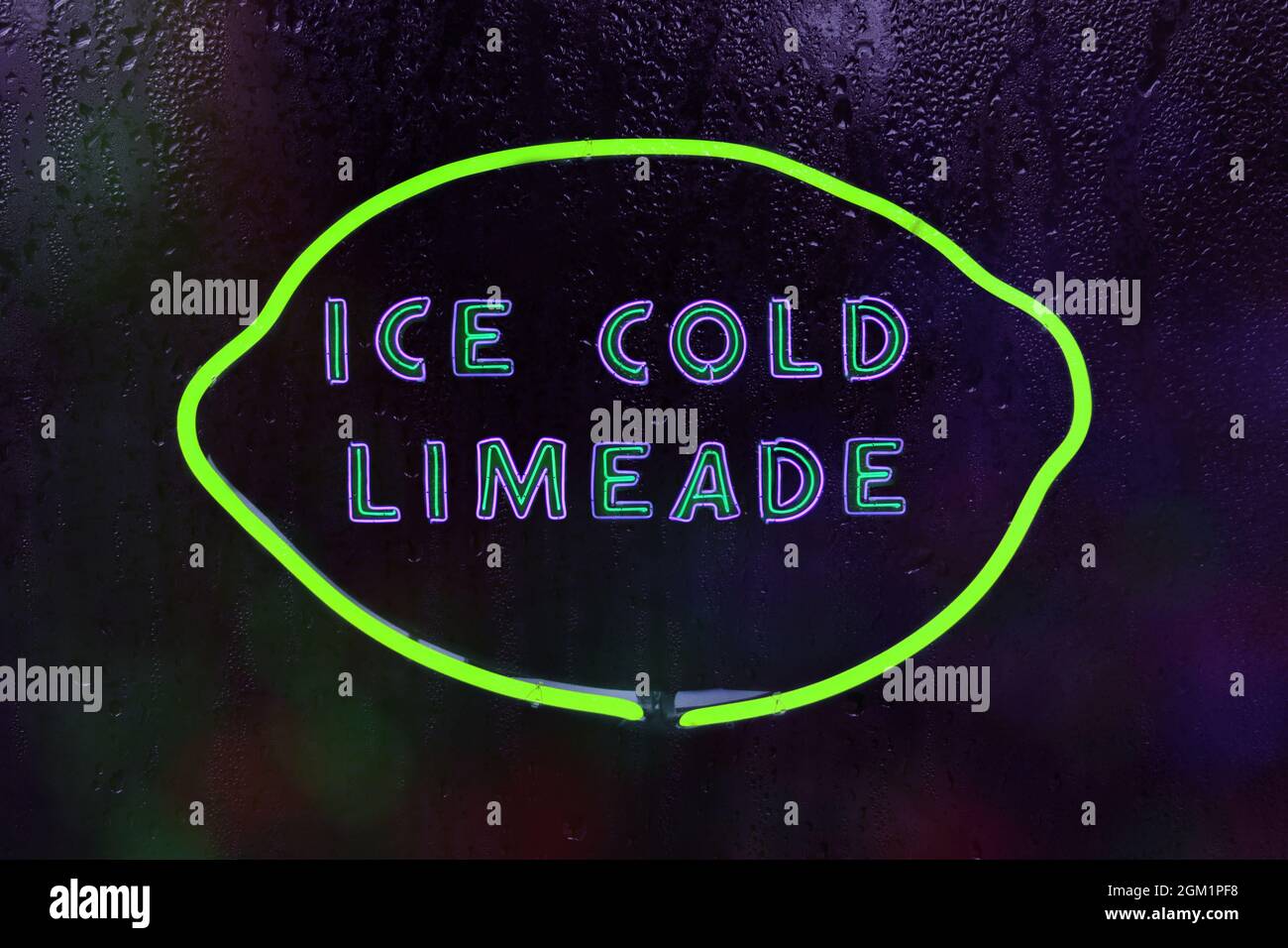 Ice Cold Limeade Sign in Rainy Window Stock Photo - Alamy