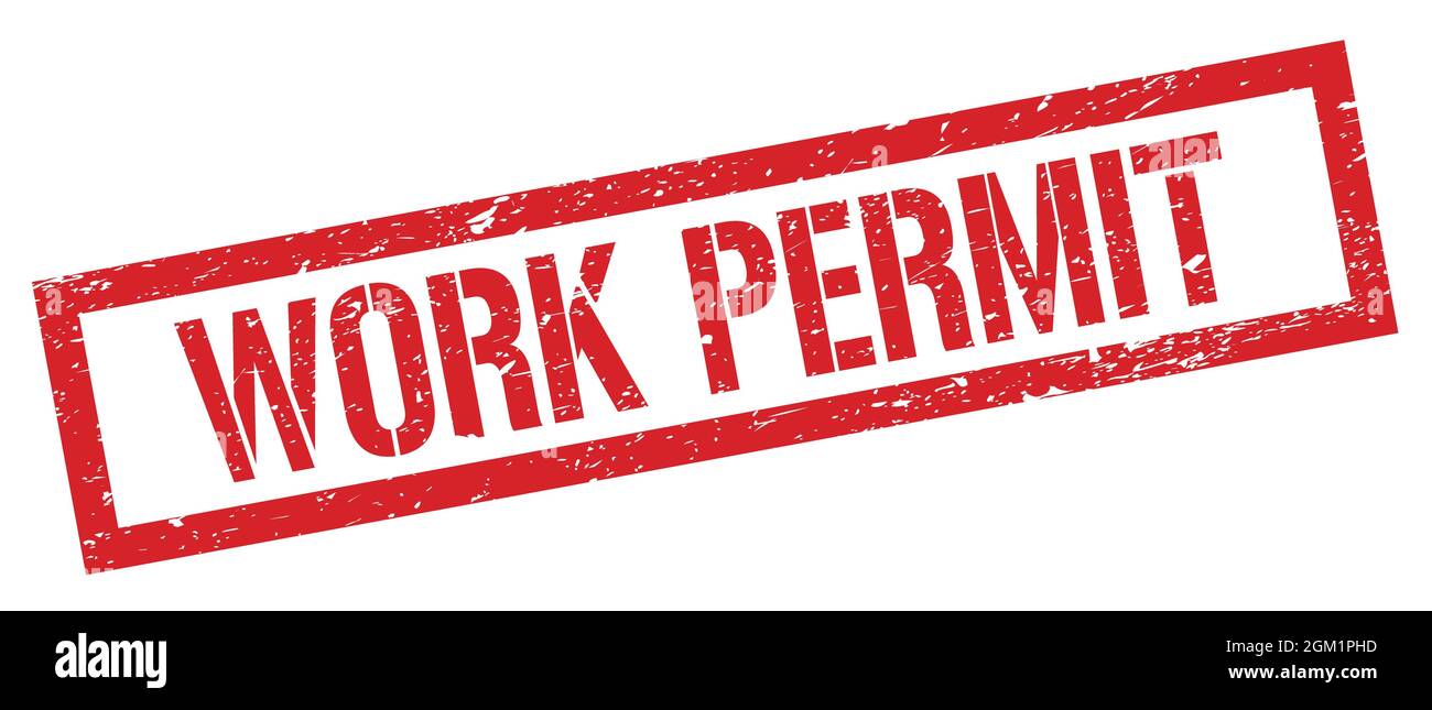 WORK PERMIT red grungy rectangle stamp sign Stock Photo - Alamy