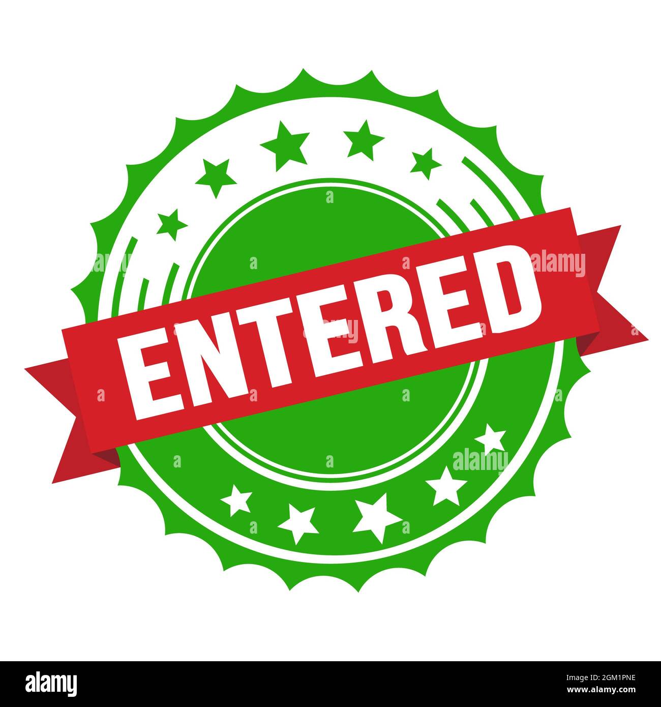 ENTERED text on red green ribbon badge stamp Stock Photo - Alamy