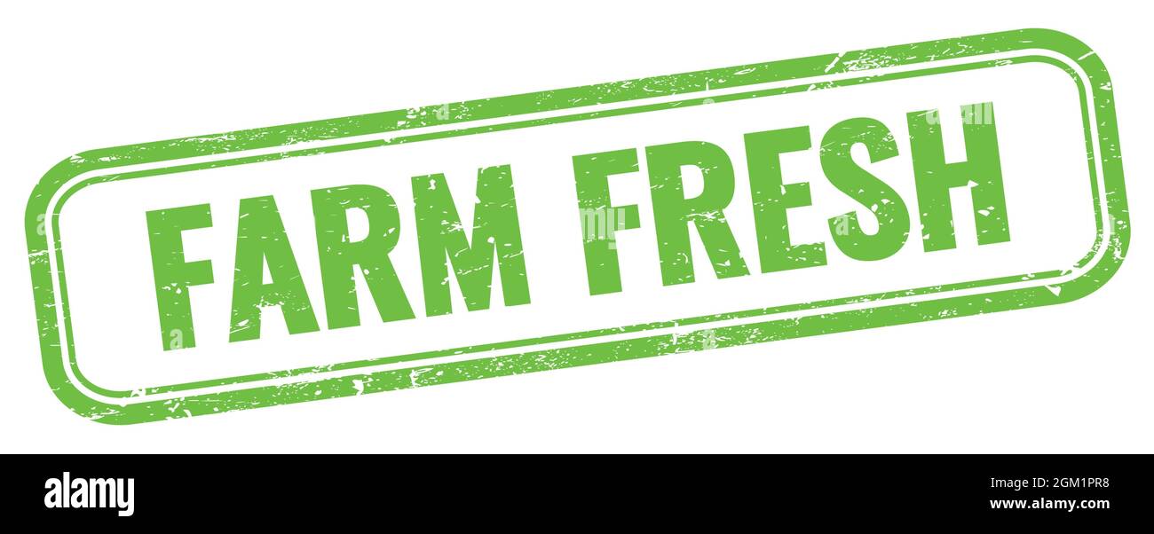 FARM FRESH text on green grungy vintage rectangle stamp Stock Photo - Alamy