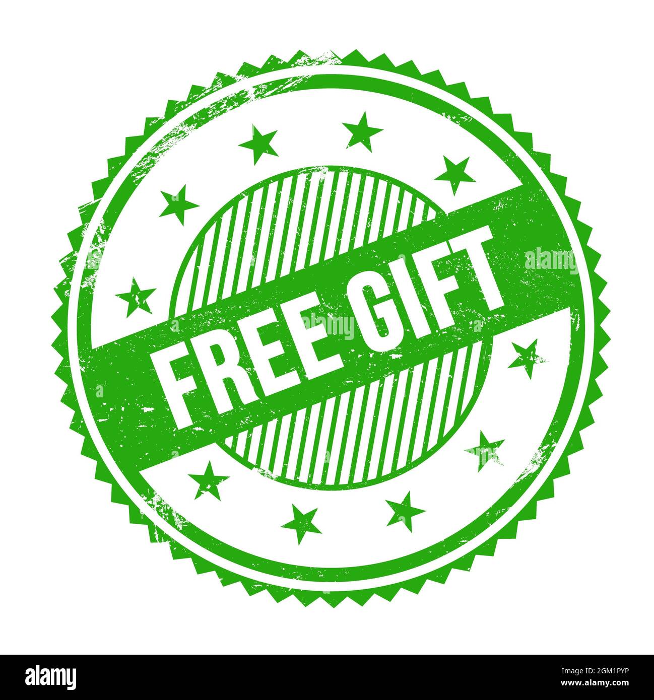 FREE GIFT text written on green grungy zig zag borders round stamp ...