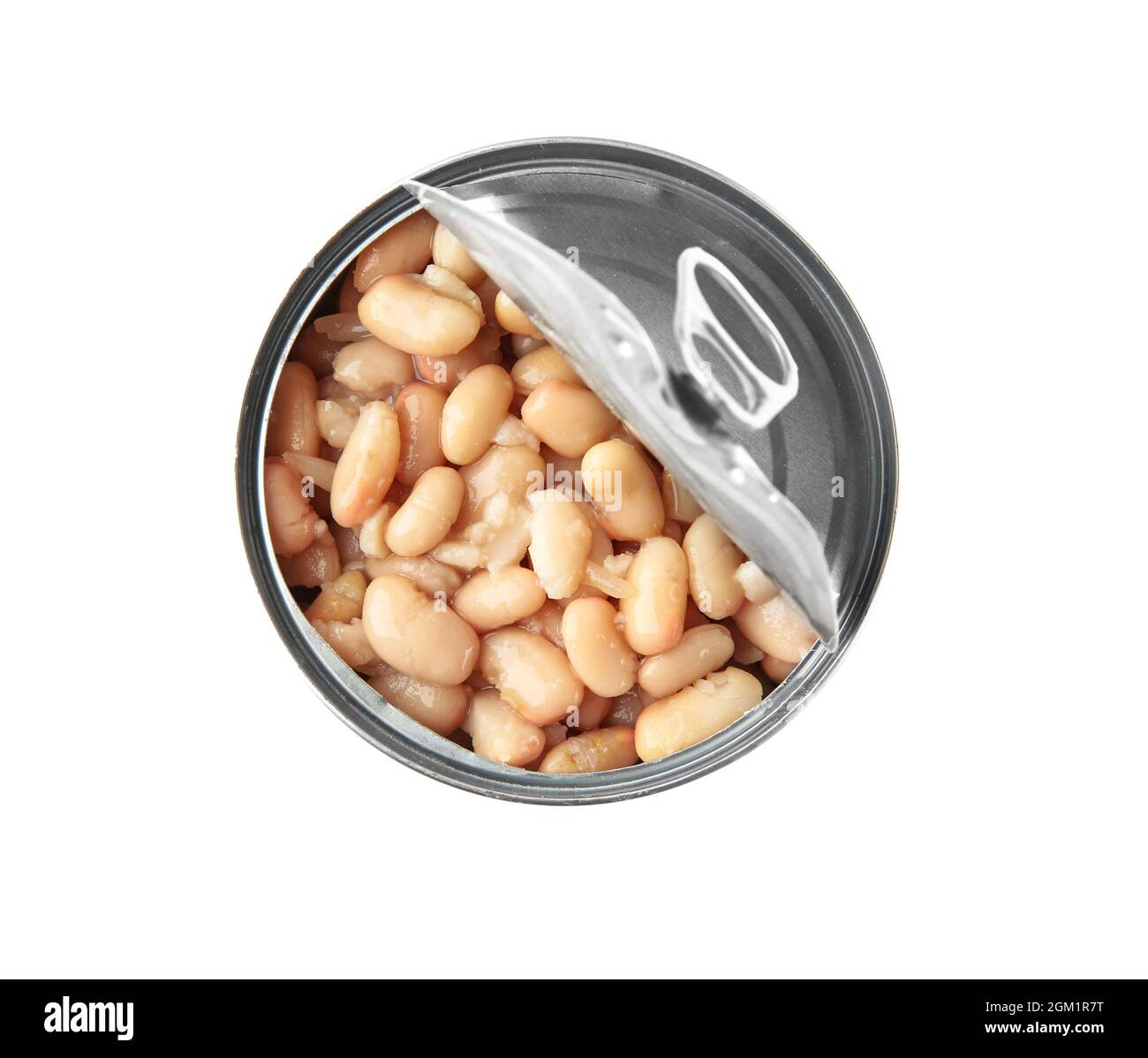 Open tin can with beans on white background Stock Photo - Alamy