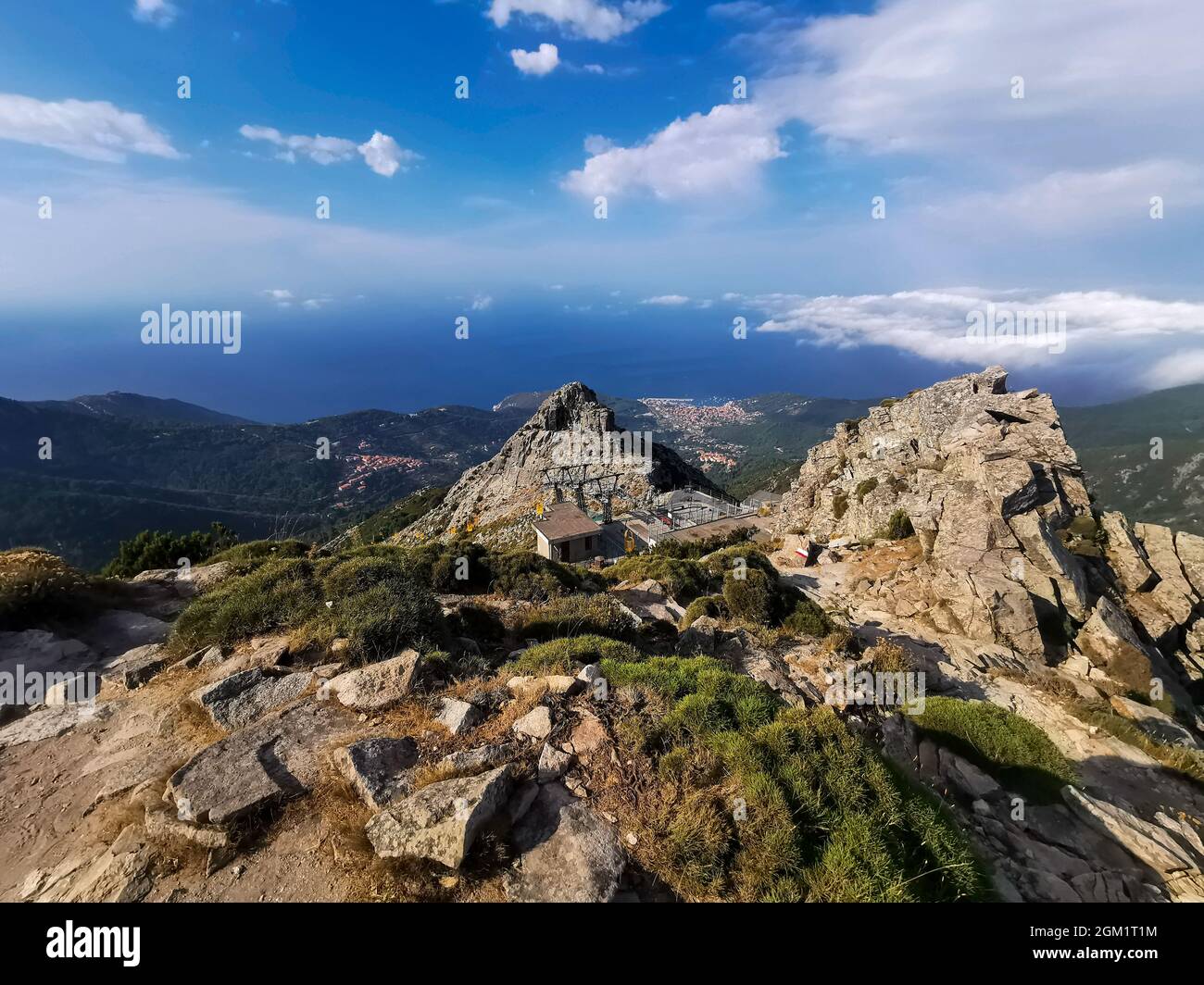 Landscape aerial view of Isola d'Elba seen from the top of Monte ...