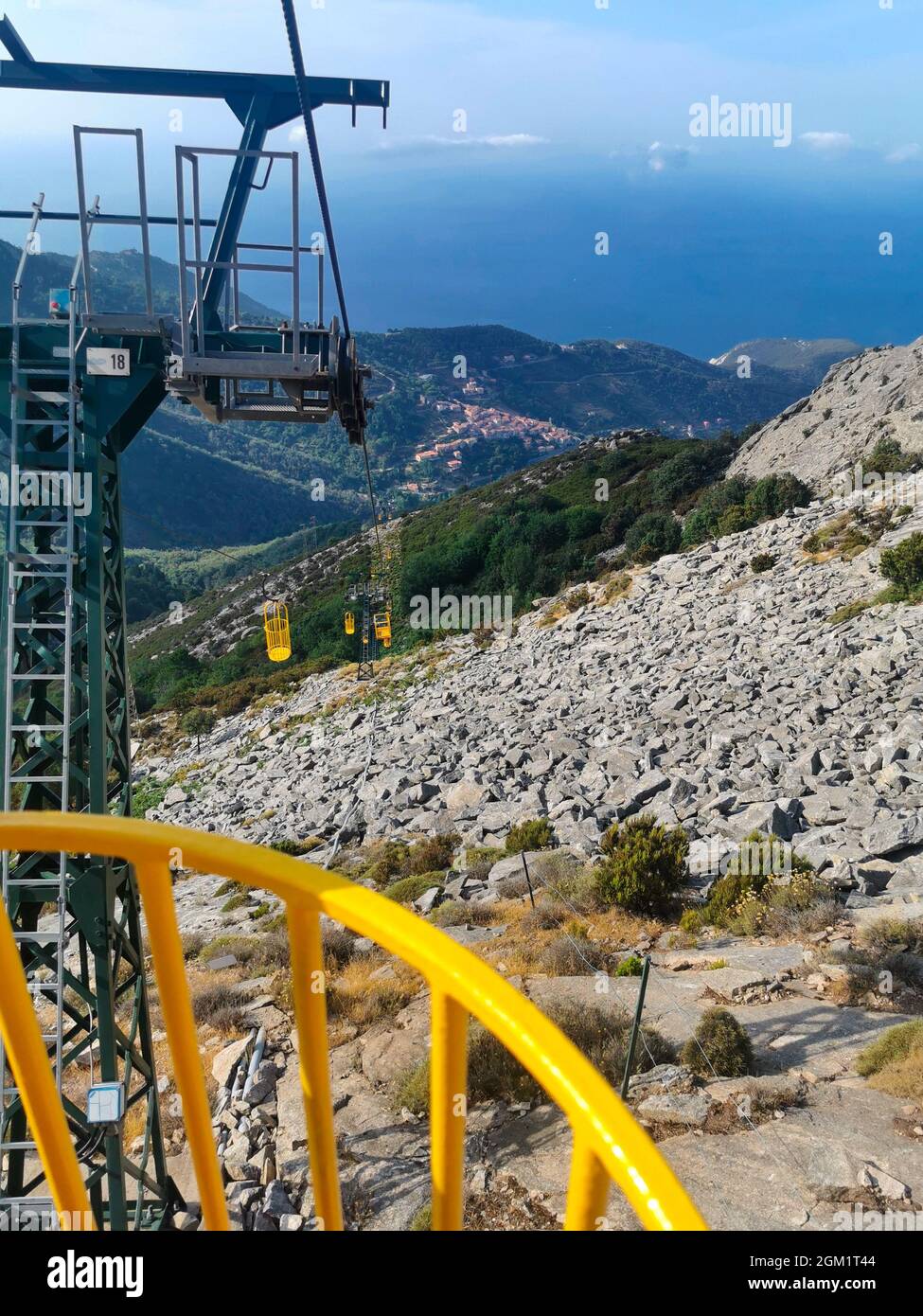 Nice aerial view of Isola D'Elba seen from the yellow cable way of ...