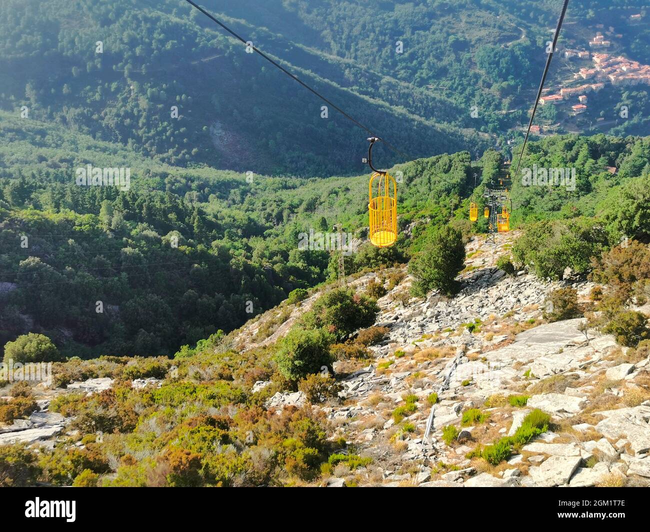 Nice aerial view of Isola D'Elba seen from the yellow cable way of ...