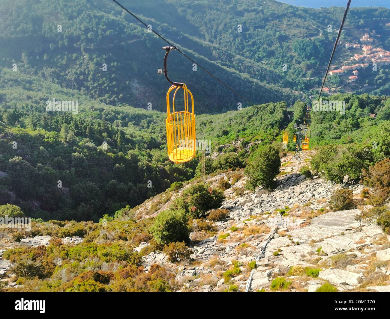 Nice aerial view of Isola D'Elba seen from the yellow cable way of ...