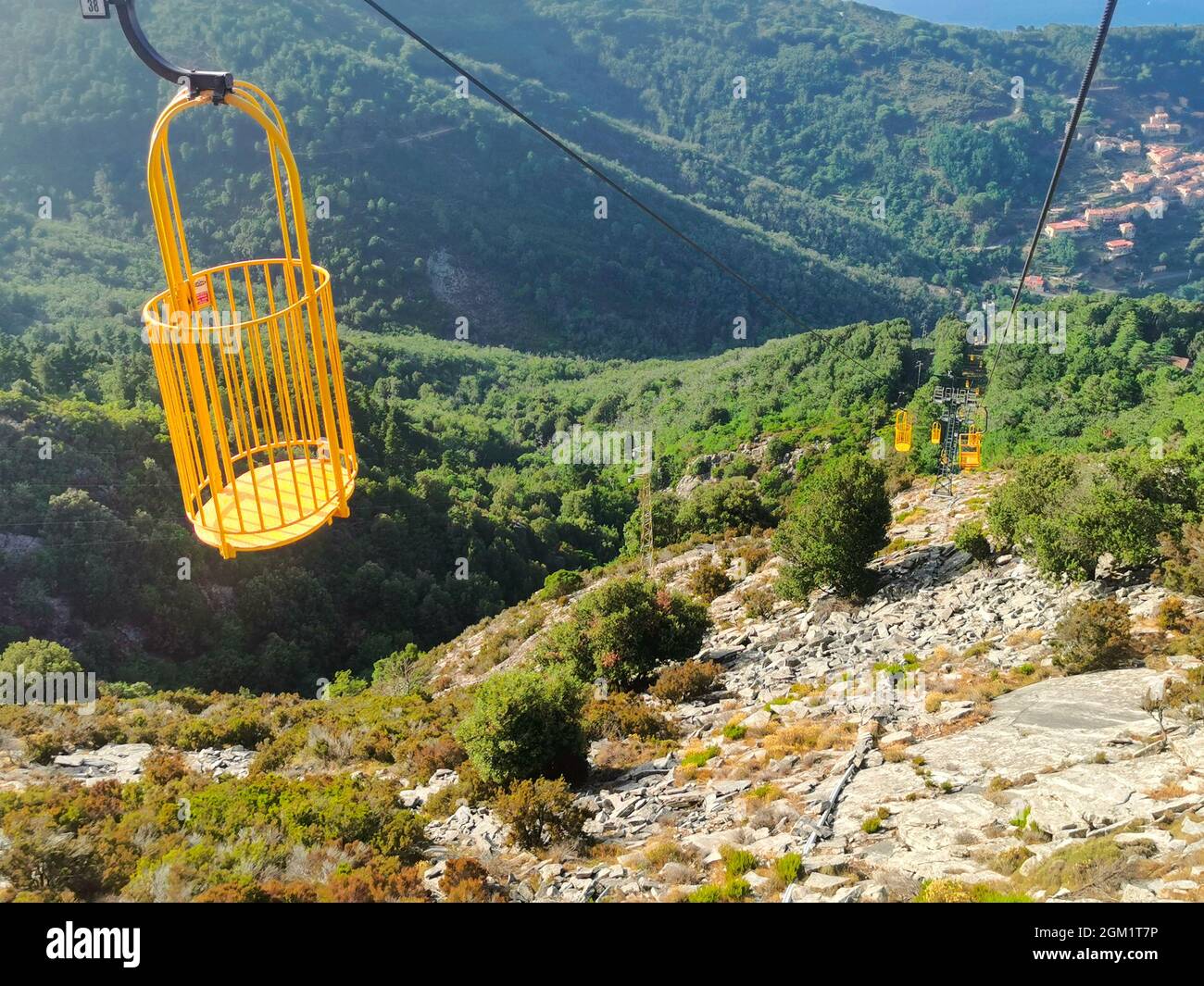Nice aerial view of Isola D'Elba seen from the yellow cable way of ...