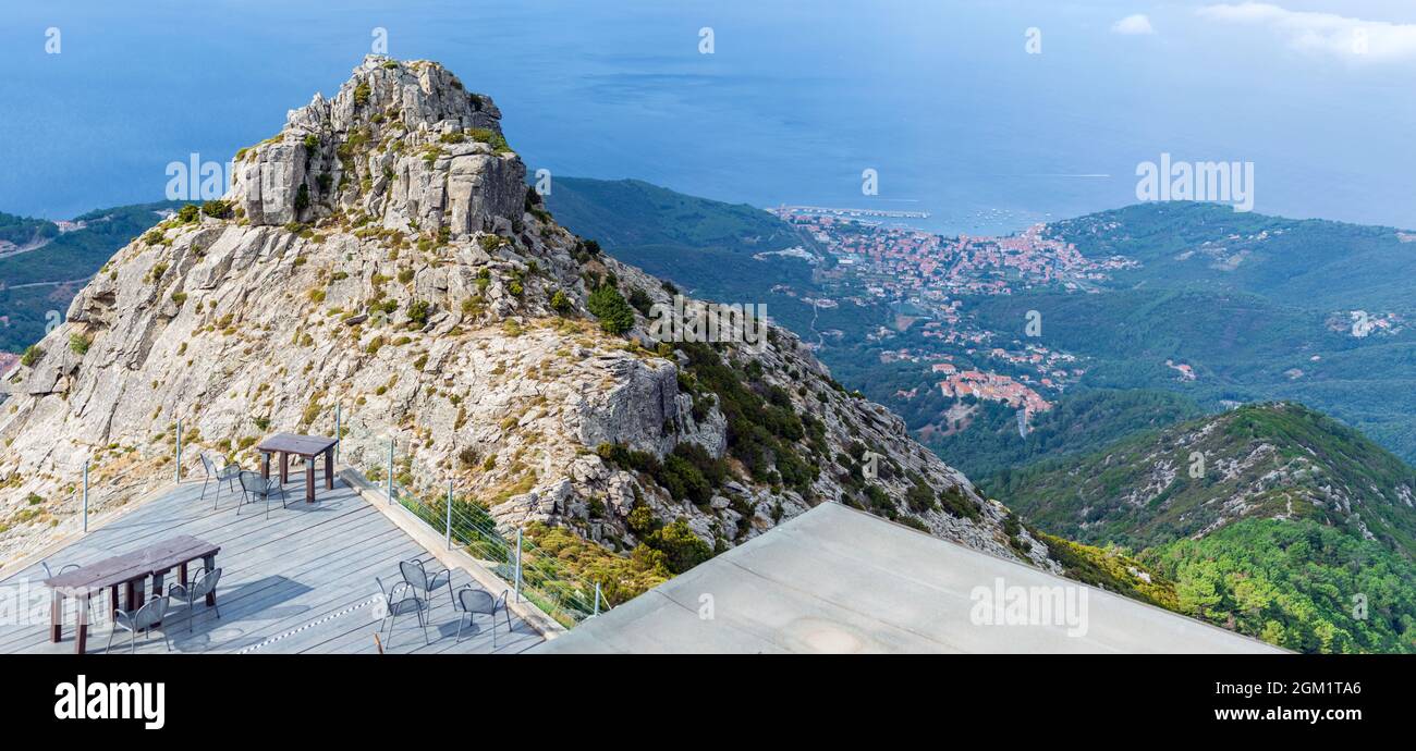 Landscape aerial view of Isola d'Elba seen from the top of Monte ...
