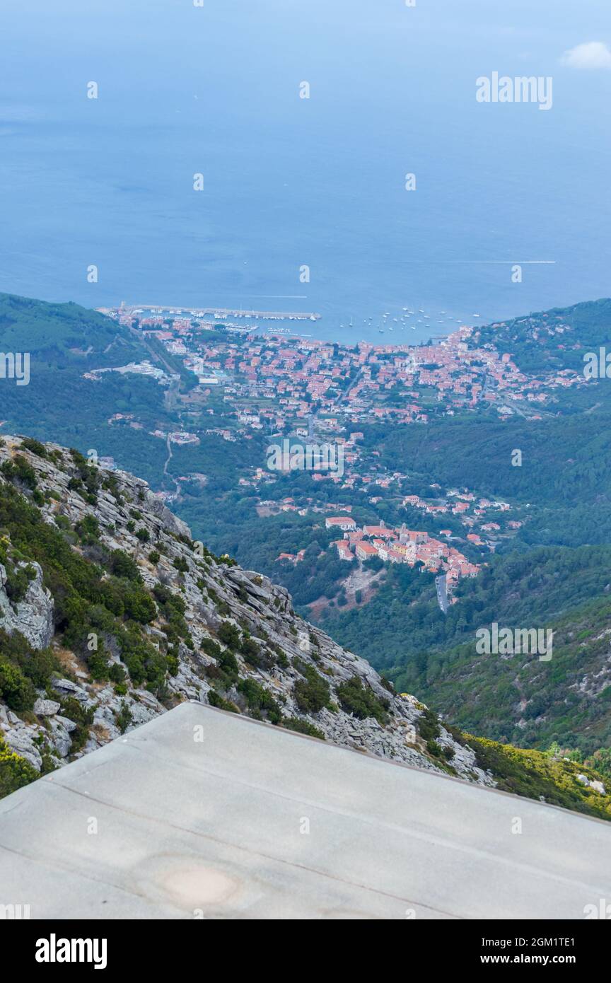 Landscape aerial view of Isola d'Elba seen from the top of Monte ...