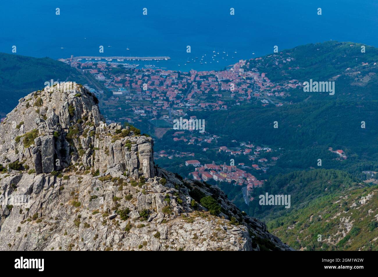 Landscape aerial view of Isola d'Elba seen from the top of Monte ...