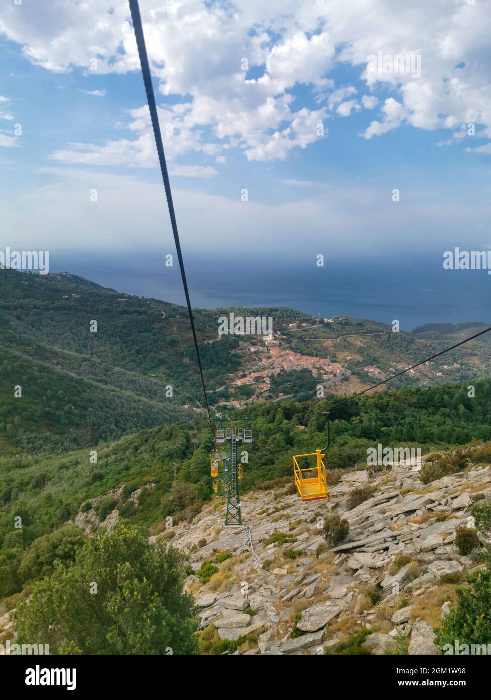 Nice aerial view of Isola D'Elba seen from the yellow cable way of ...