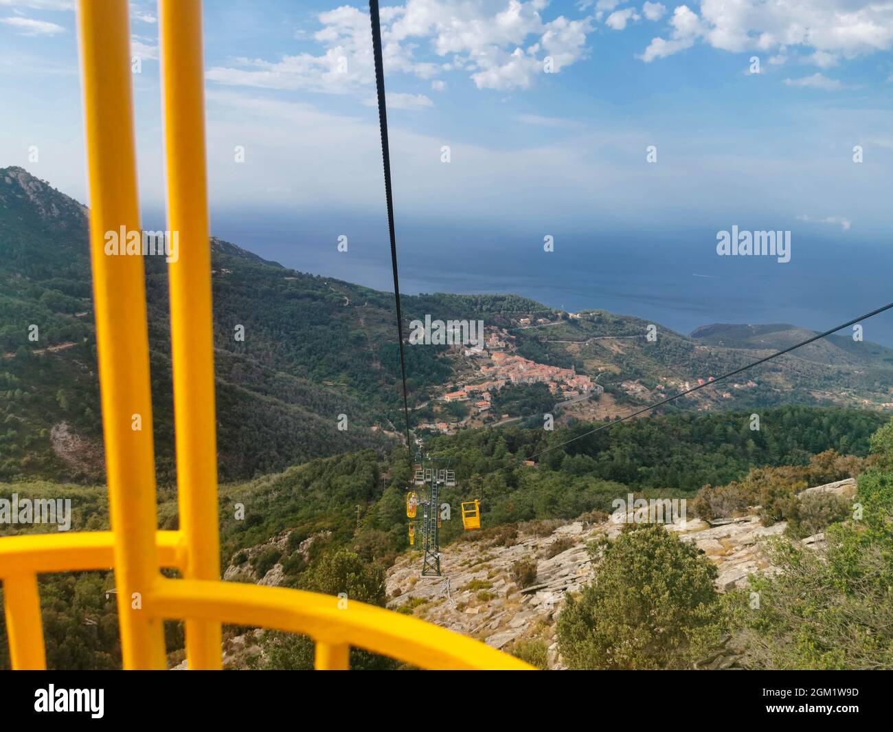 Nice aerial view of Isola D'Elba seen from the yellow cable way of ...