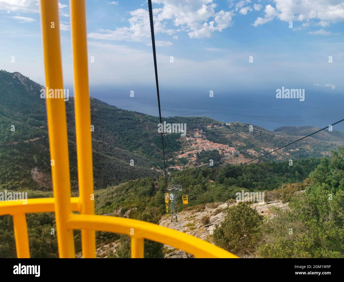 Nice aerial view of Isola D'Elba seen from the yellow cable way of ...