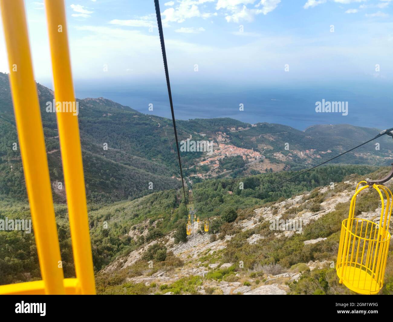 Nice aerial view of Isola D'Elba seen from the yellow cable way of ...