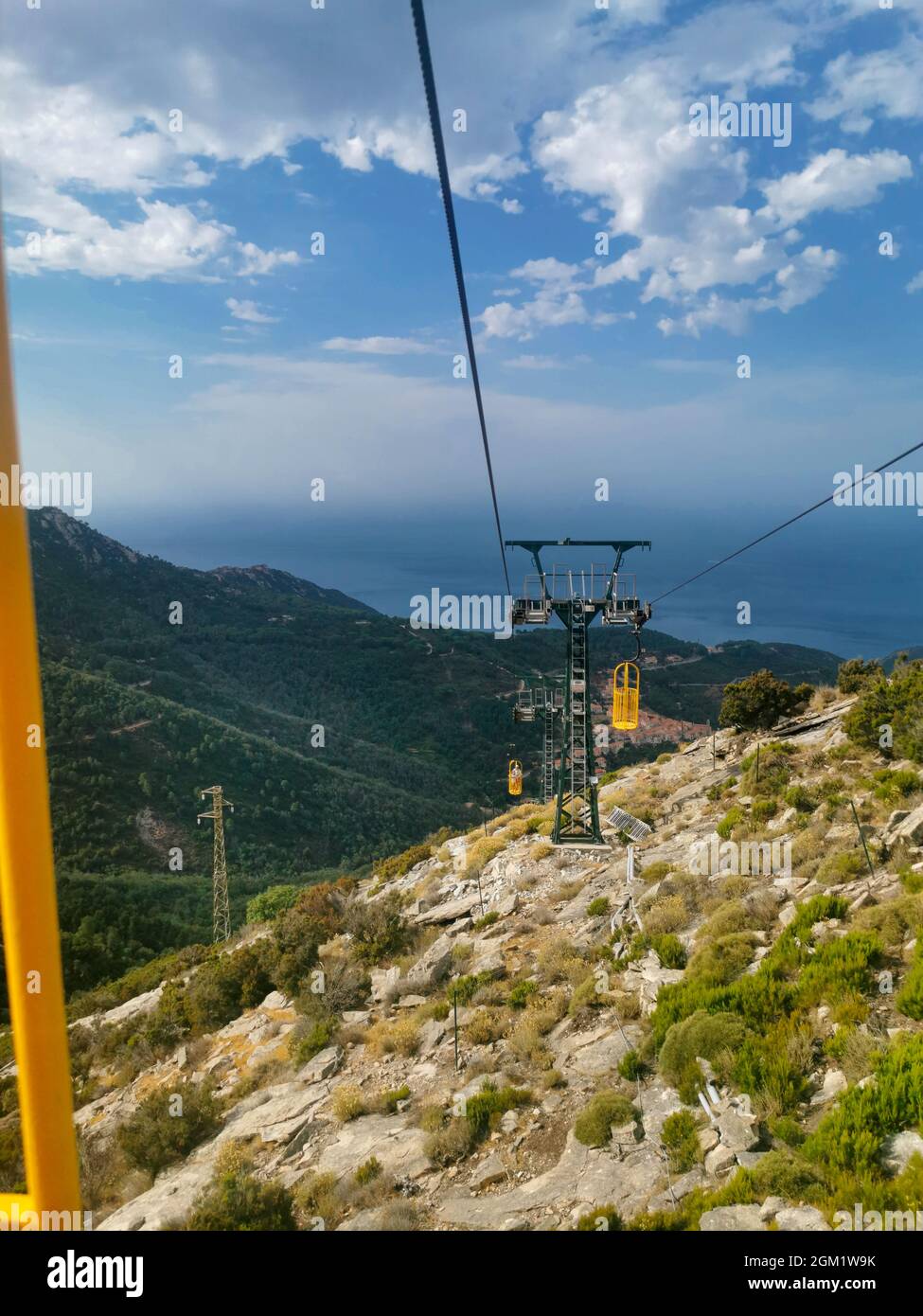 Nice aerial view of Isola D'Elba seen from the yellow cable way of ...