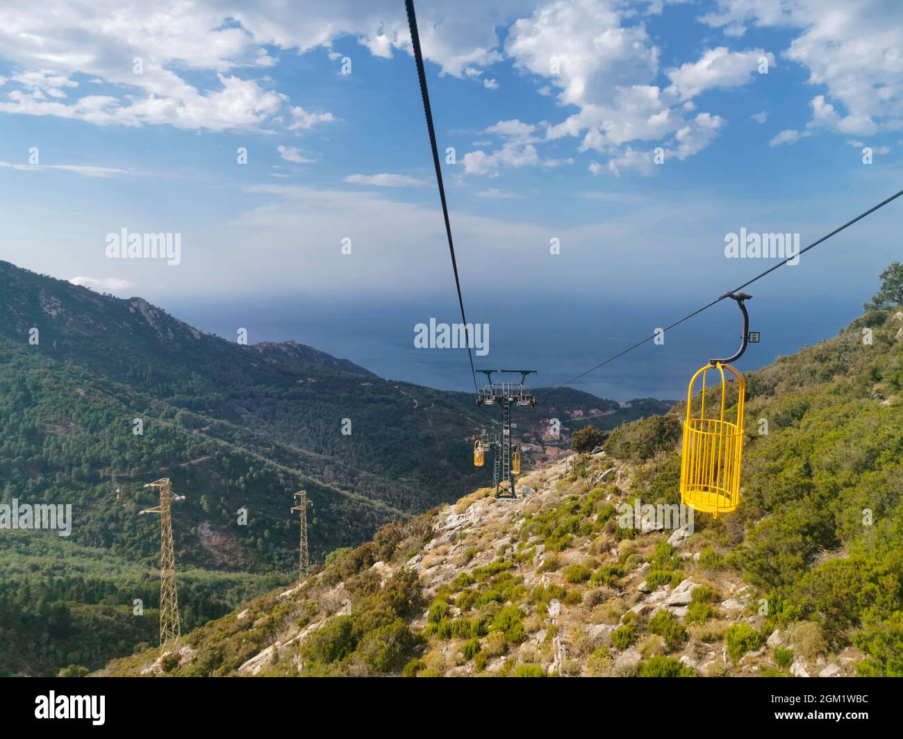 Nice aerial view of Isola D'Elba seen from the yellow cable way of ...