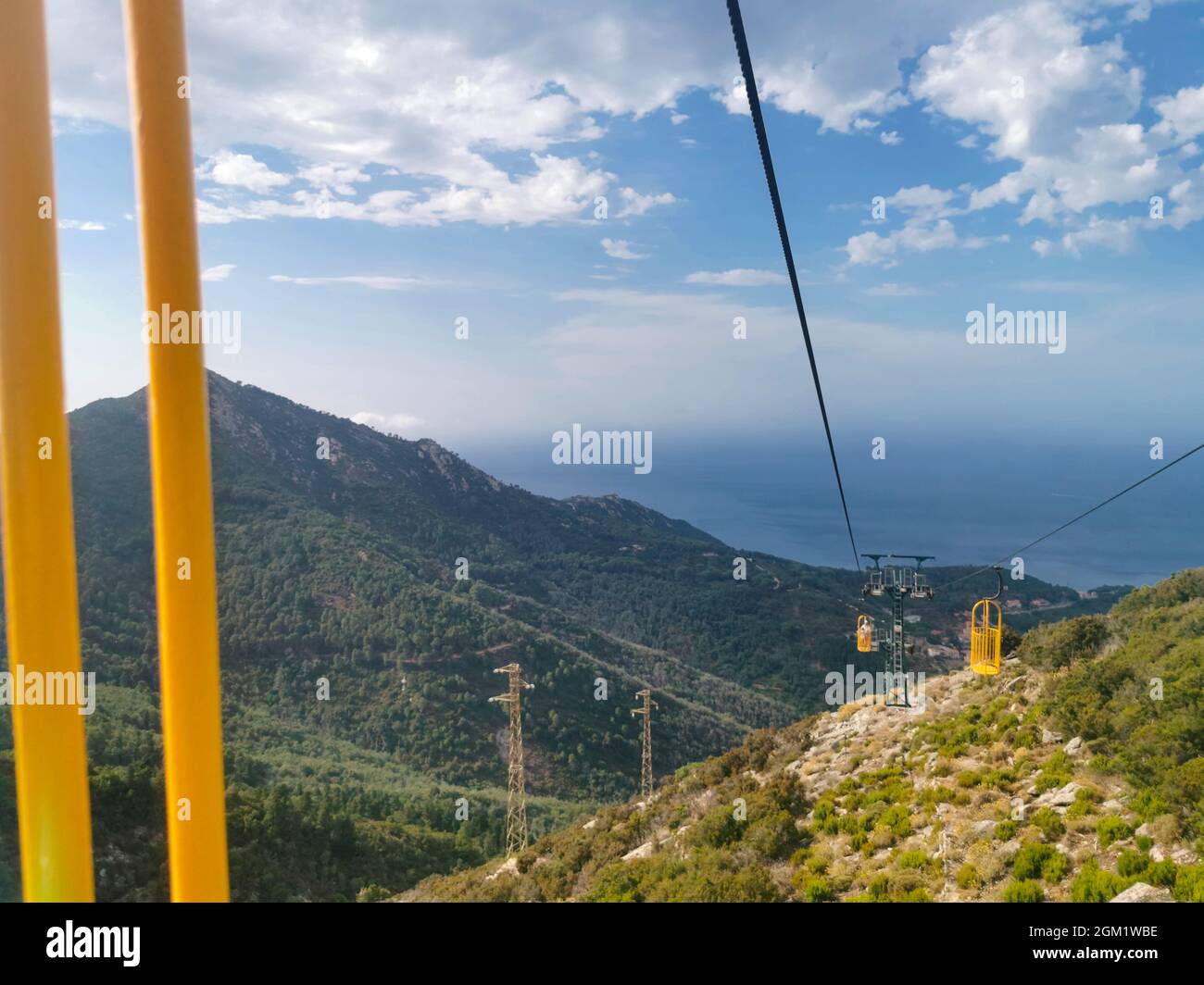 Nice aerial view of Isola D'Elba seen from the yellow cable way of ...