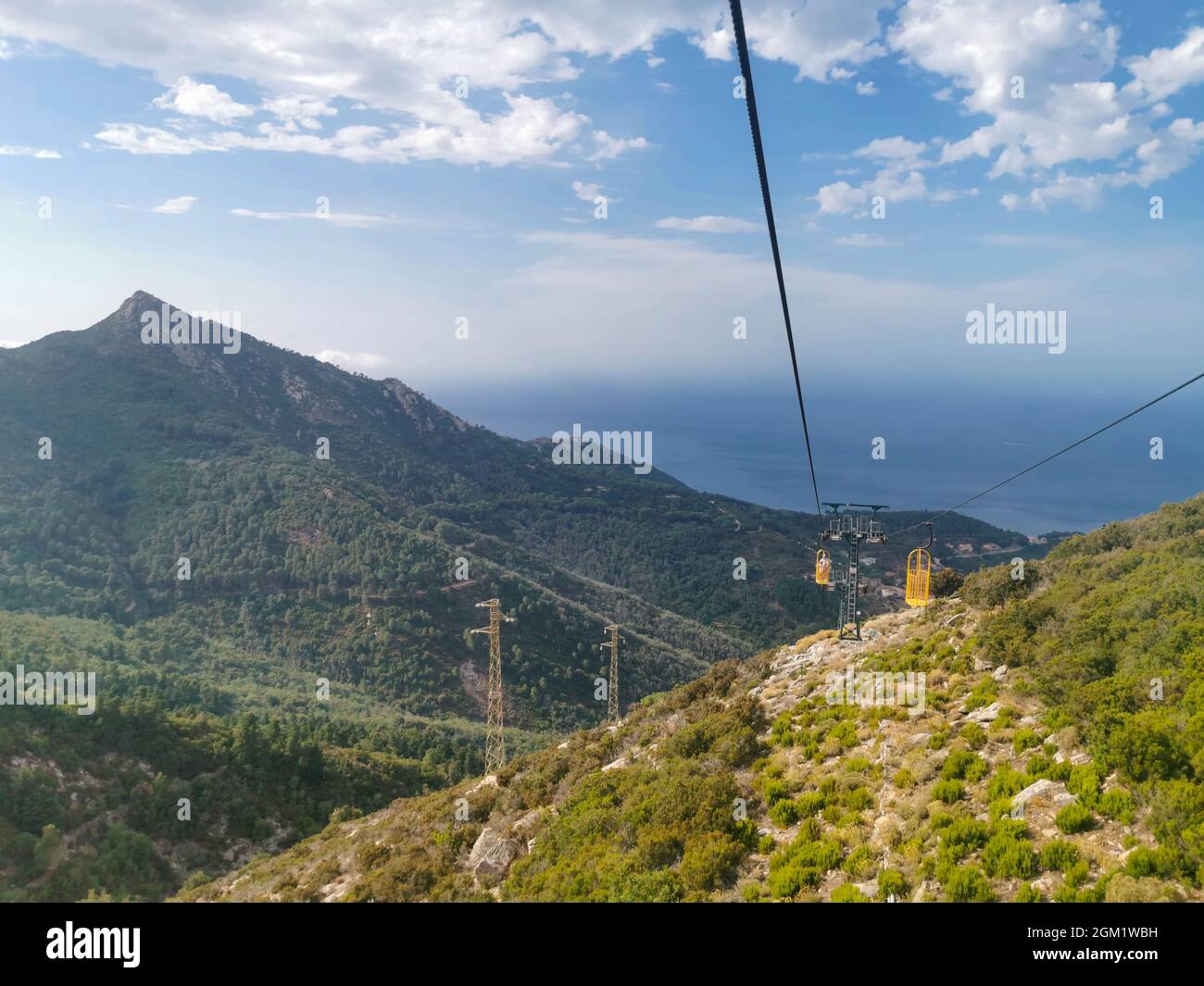 Nice aerial view of Isola D'Elba seen from the yellow cable way of ...
