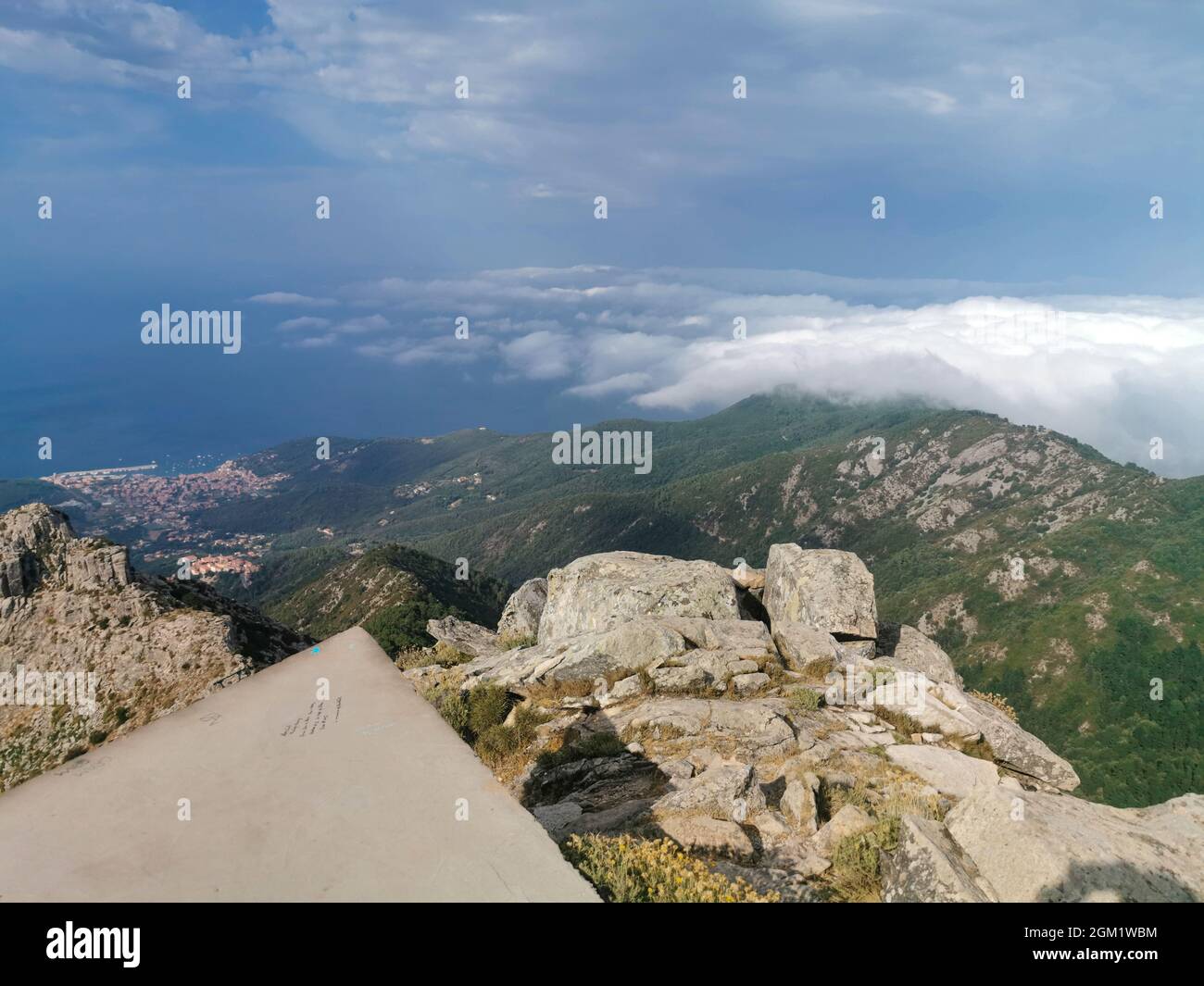 Landscape aerial view of Isola d'Elba seen from the top of Monte ...