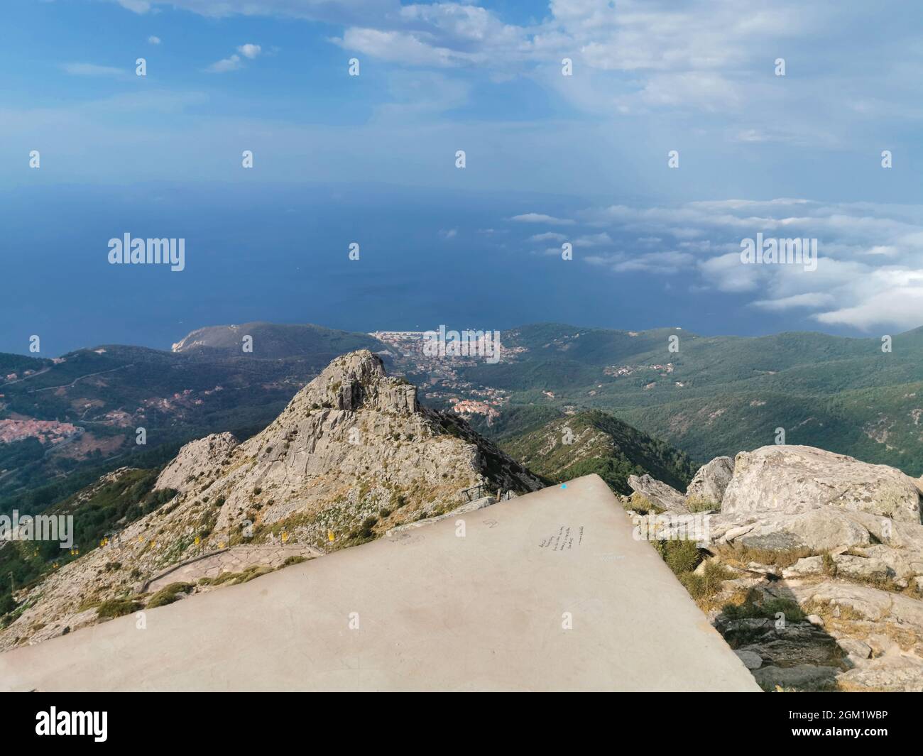 Landscape aerial view of Isola d'Elba seen from the top of Monte ...