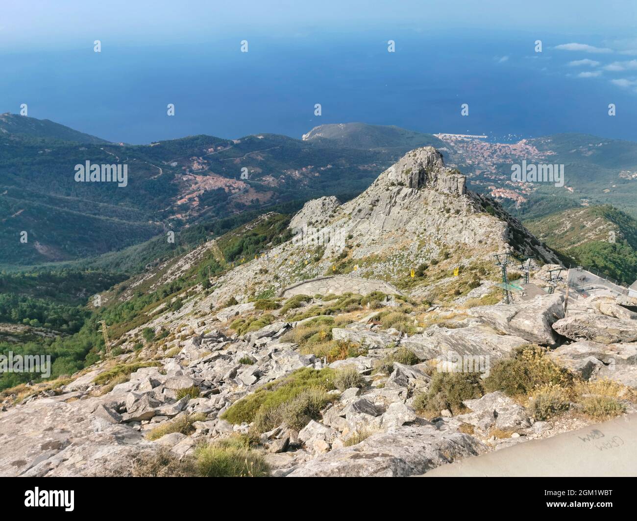 Landscape aerial view of Isola d'Elba seen from the top of Monte ...