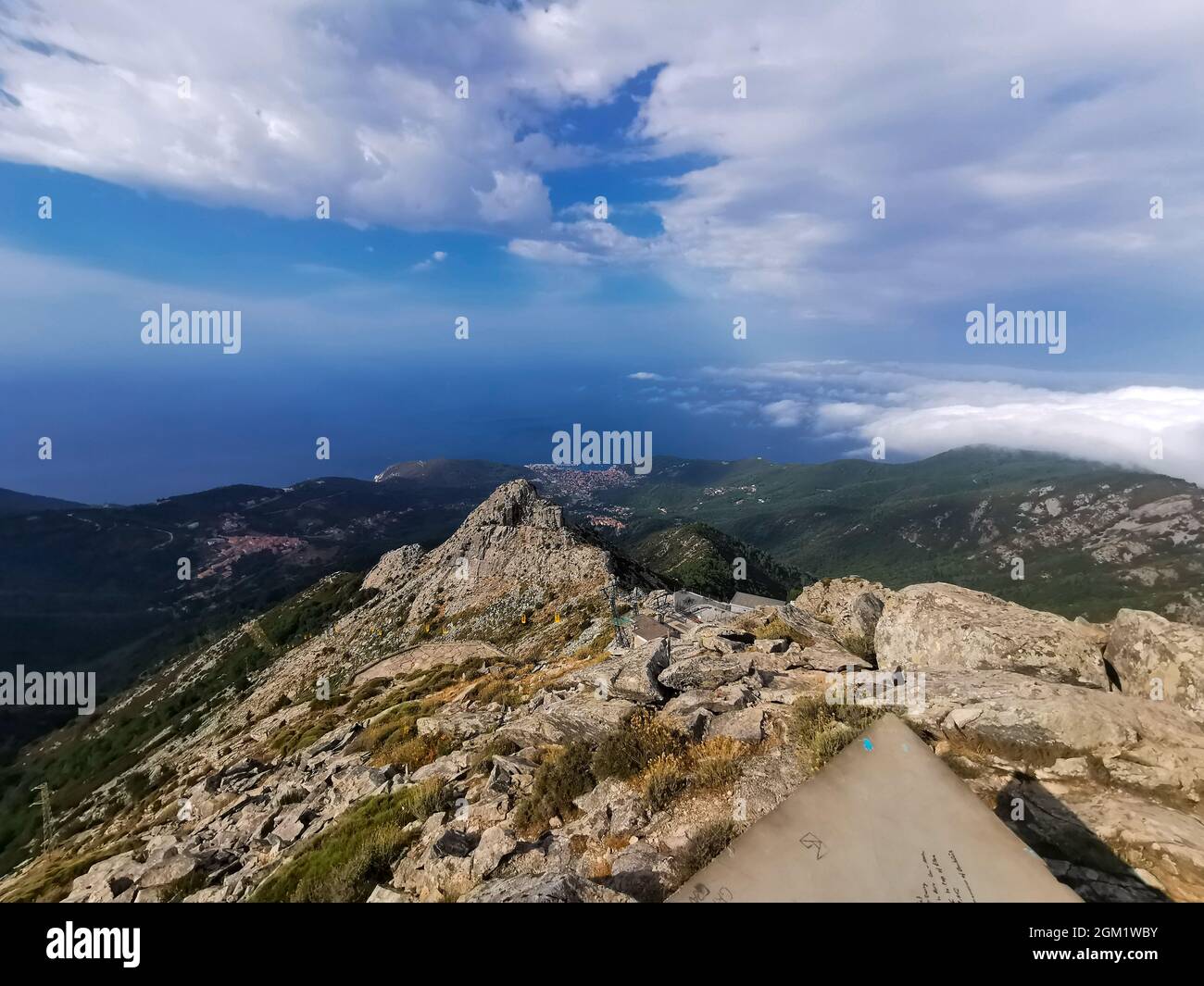 Landscape aerial view of Isola d'Elba seen from the top of Monte ...