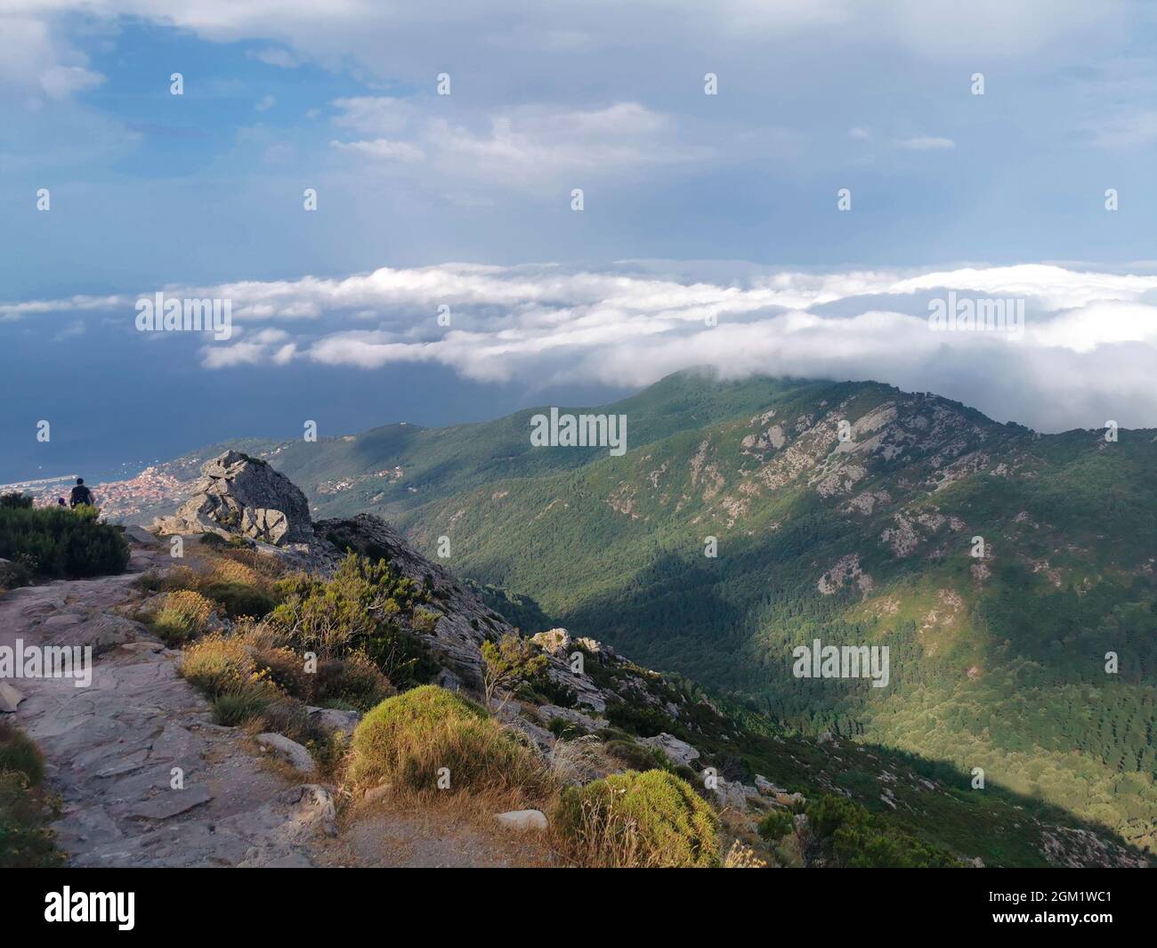 Landscape aerial view of Isola d'Elba seen from the top of Monte ...
