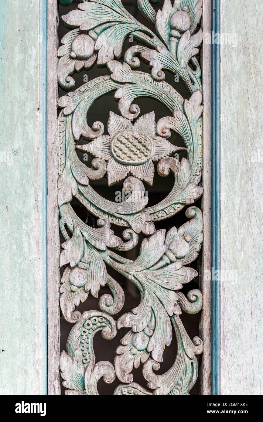 Carved wooden panel, interior decoration. Bali, Indonesia Stock Photo ...