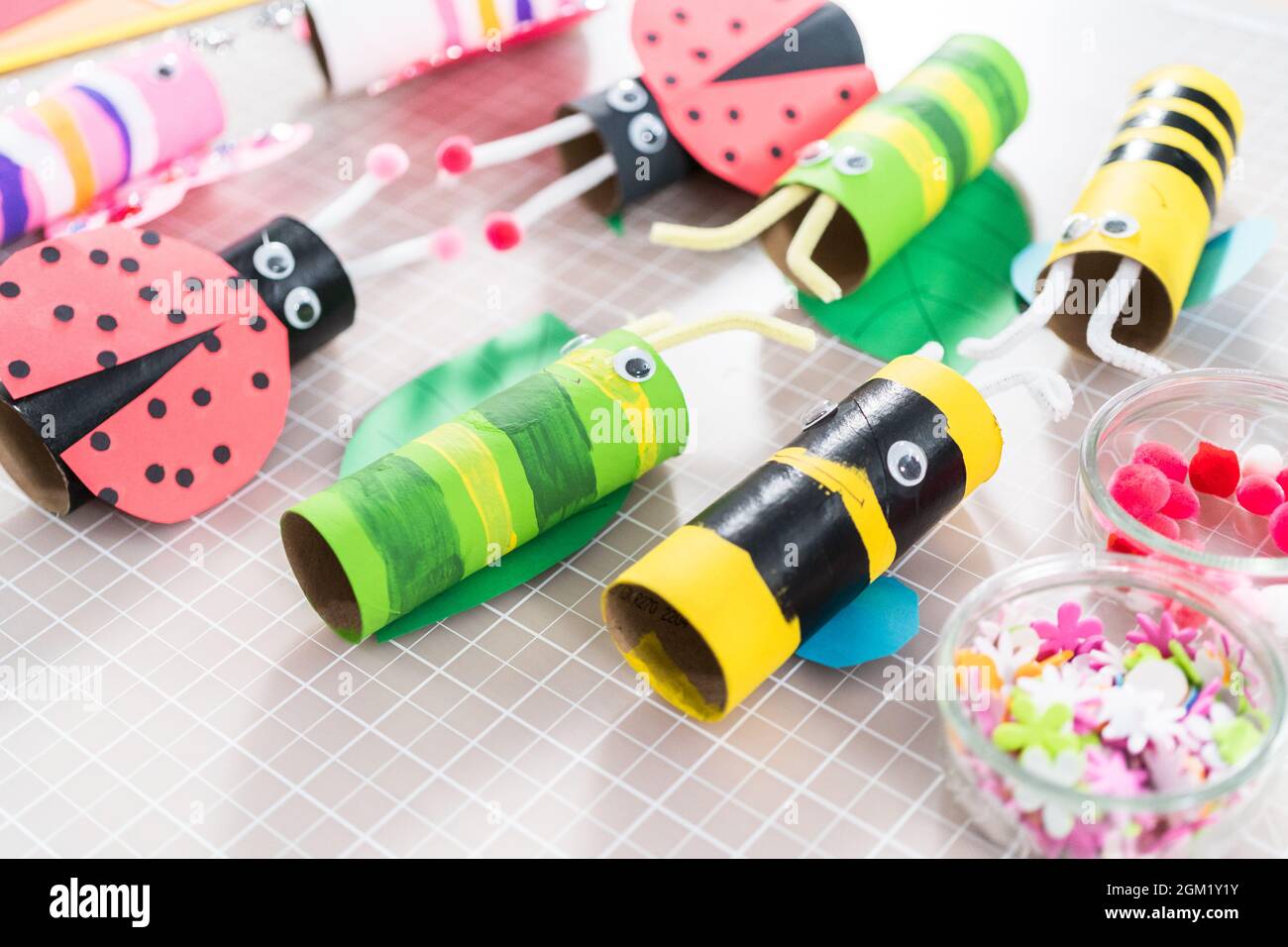 Making different bugs out of empty toilet paper rolls during ...