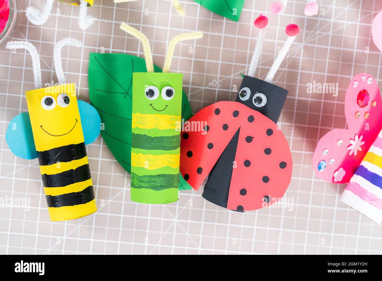 Making different bugs out of empty toilet paper rolls during ...