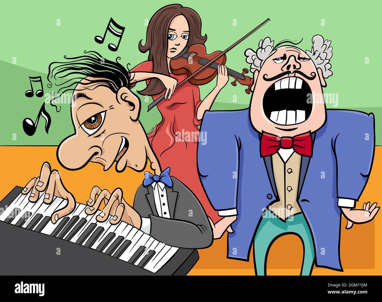Cartoon illustration of comic musicians band playing a concert Stock ...
