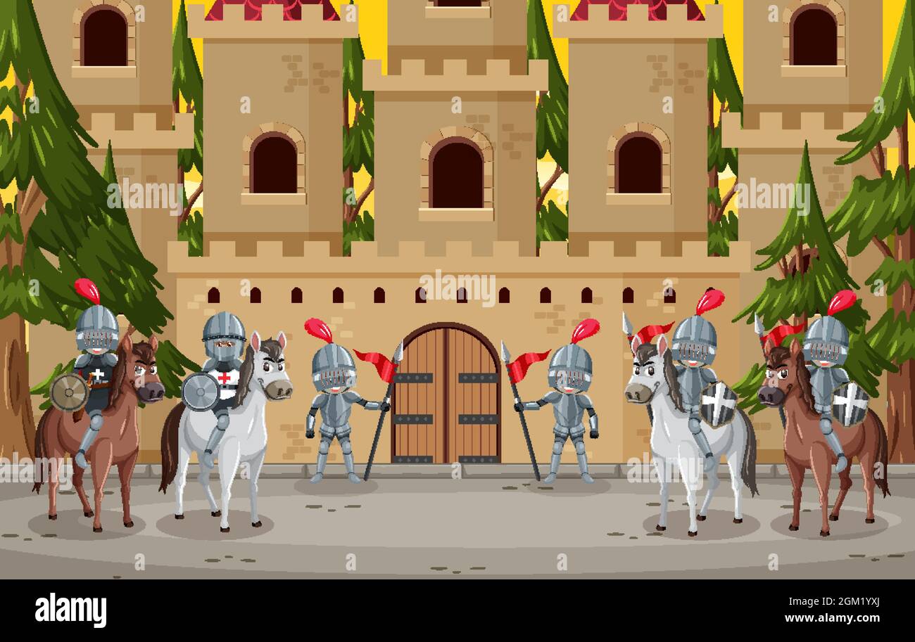 Knight in front of castle illustration Stock Vector Image & Art - Alamy