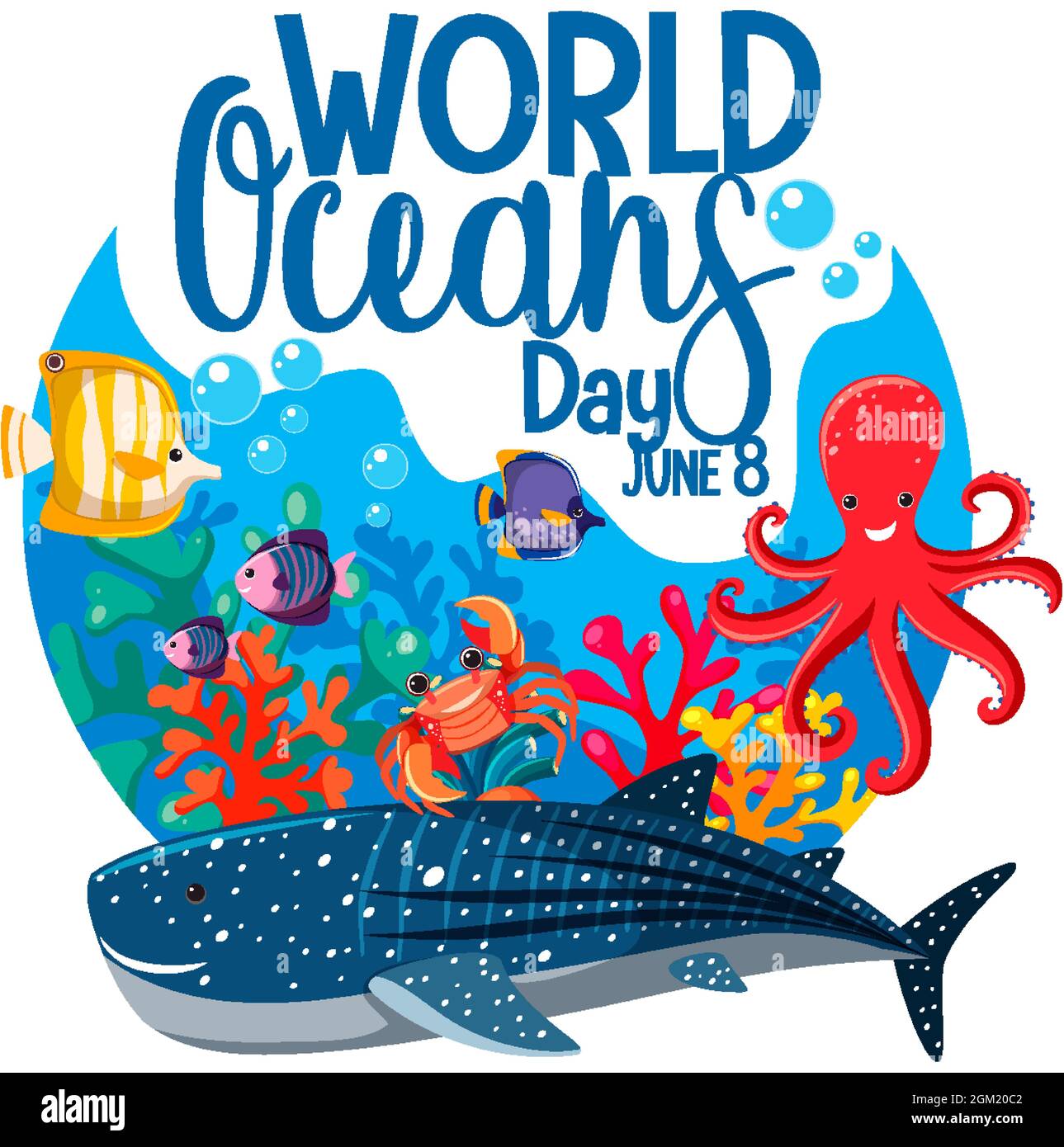 World Ocean Day banner with many different sea animals illustration ...