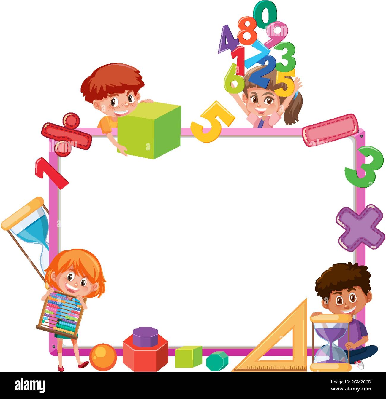 Empty board with school kids and math objects illustration Stock Vector ...