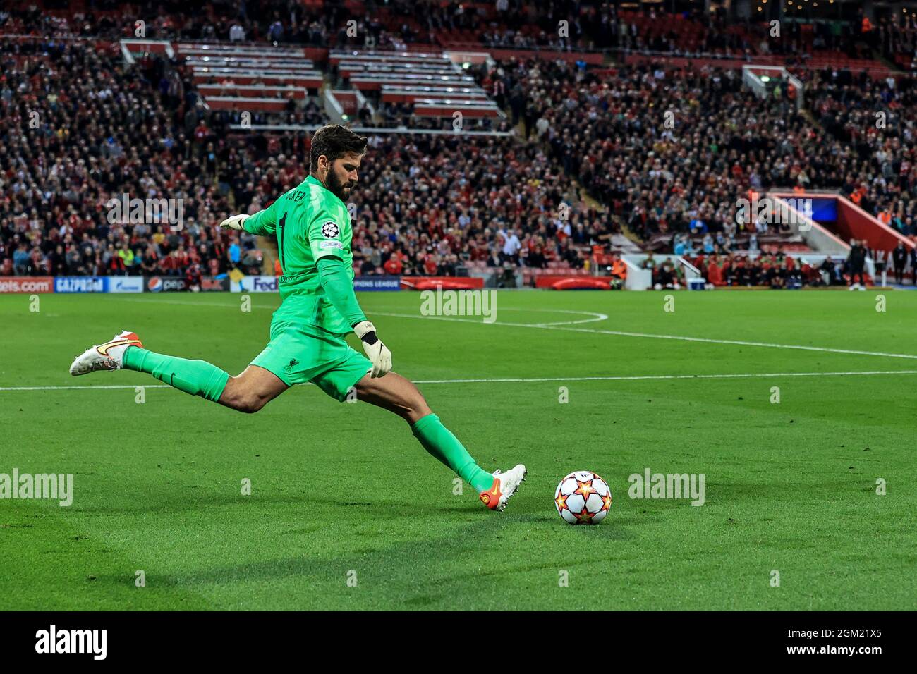 Alisson Becker #1 of Liverpool kicks the ball up field Stock Photo - Alamy
