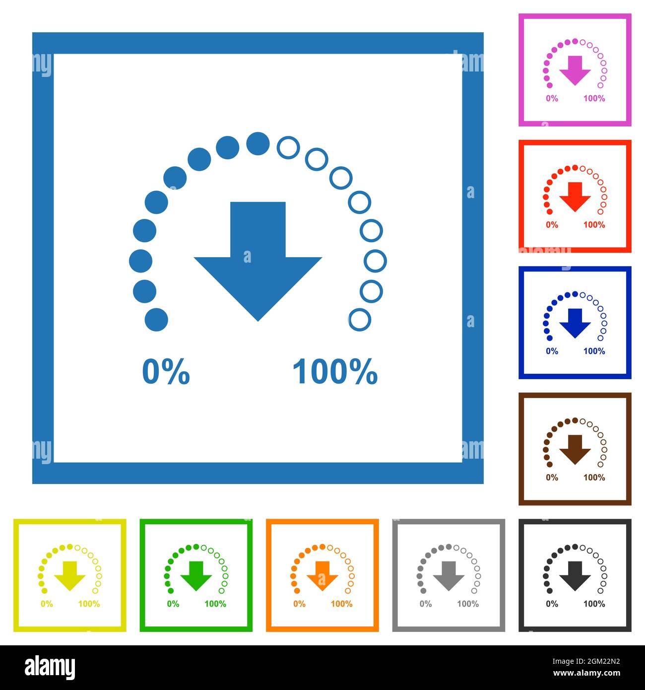 Download in progress flat color icons in square frames on white ...