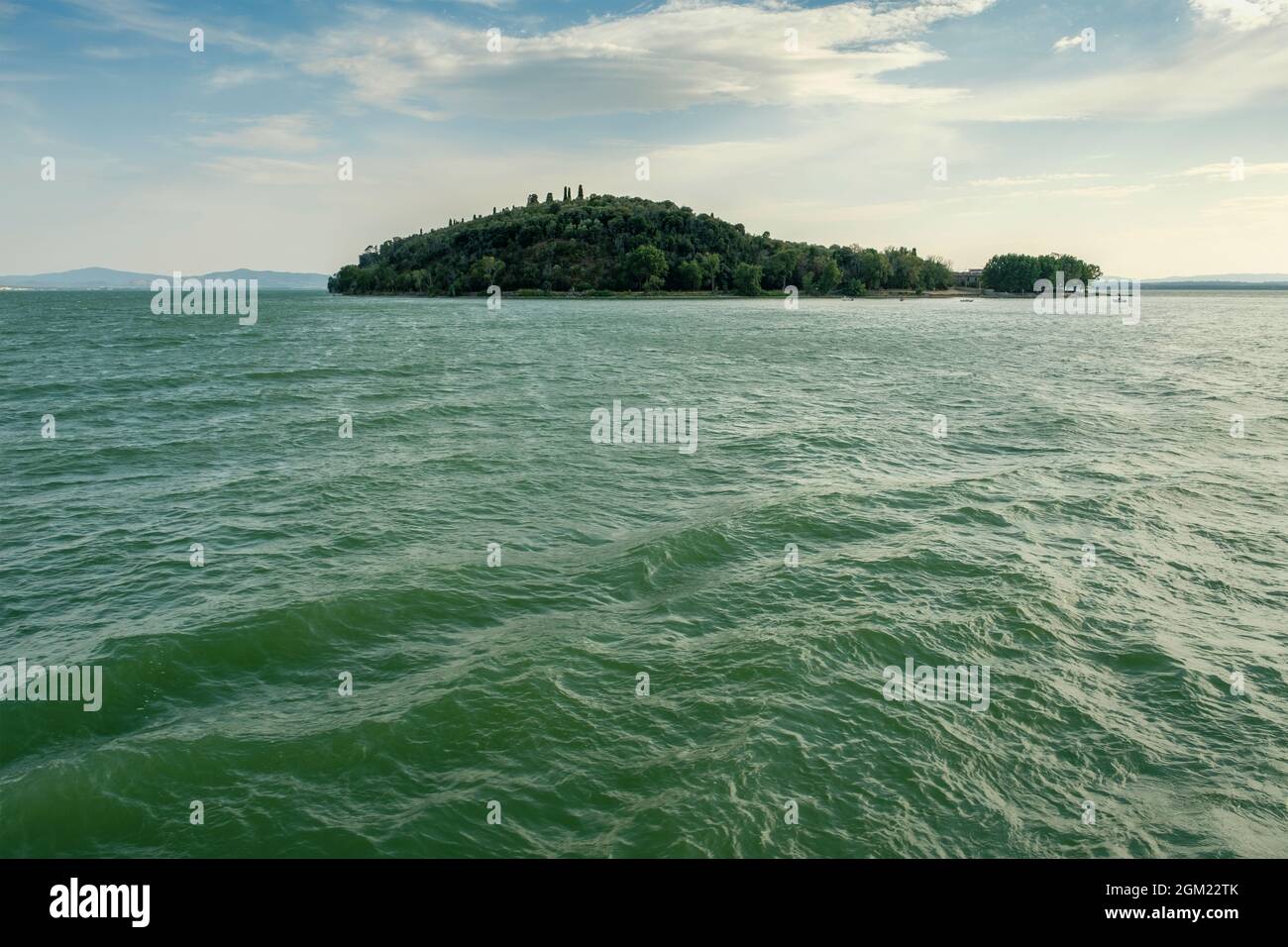 View of Isola Maggiore, Lake Trasimeno, Tuoro sul Trasimeno, Umbria ...