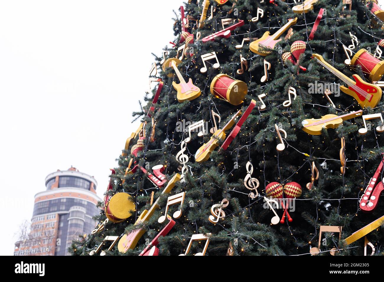 Musical christmas background with guitar , drums , bells on the ...