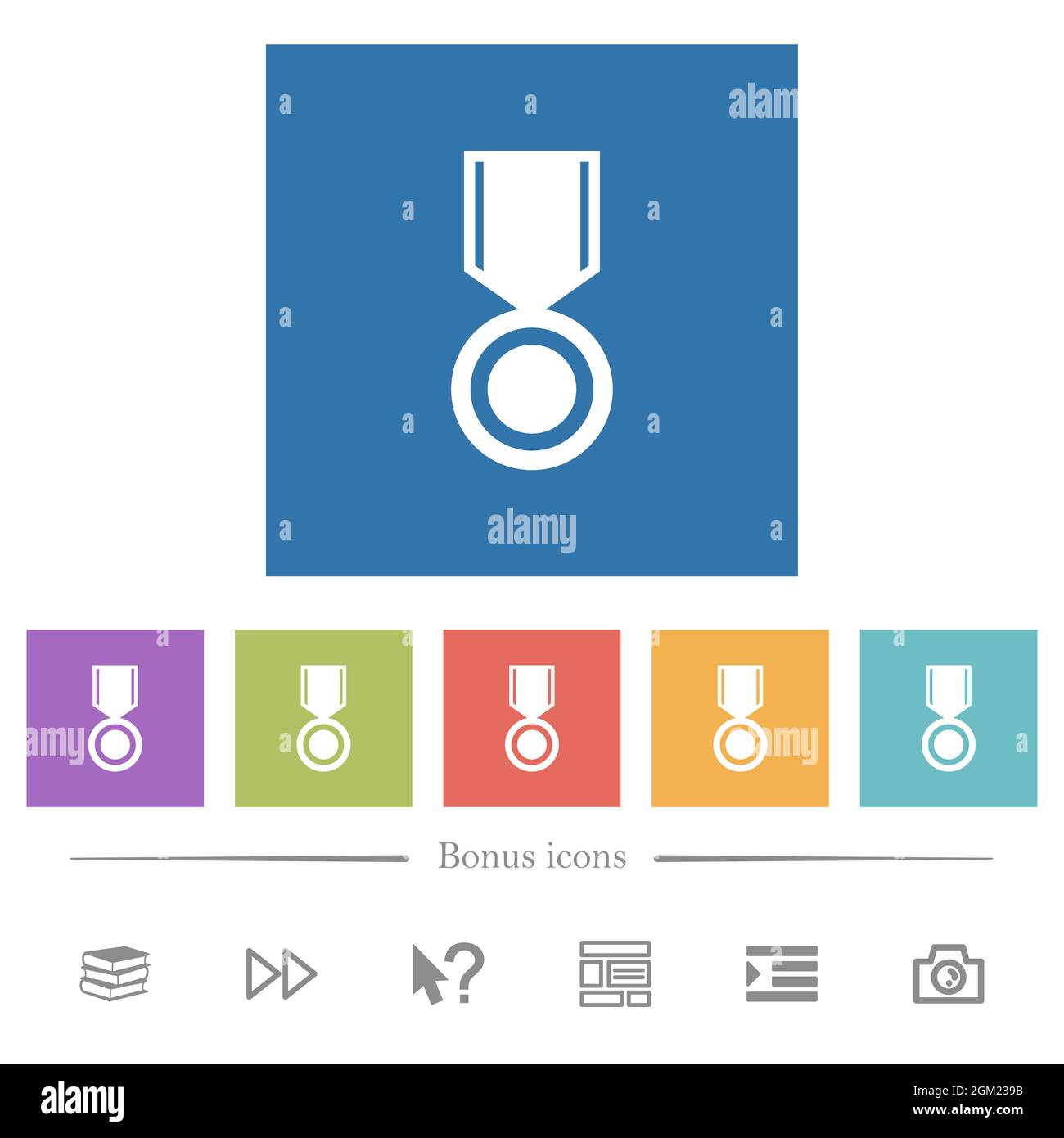 Medal solid flat white icons in square backgrounds. 6 bonus icons ...