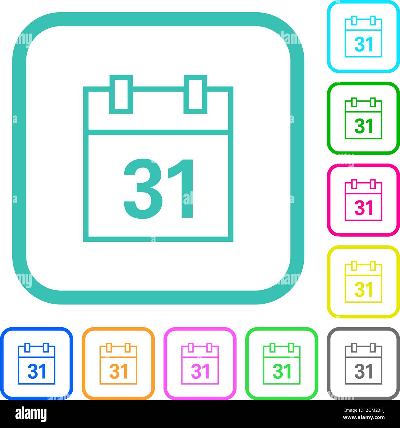 Calendar outline vivid colored flat icons in curved borders on white ...