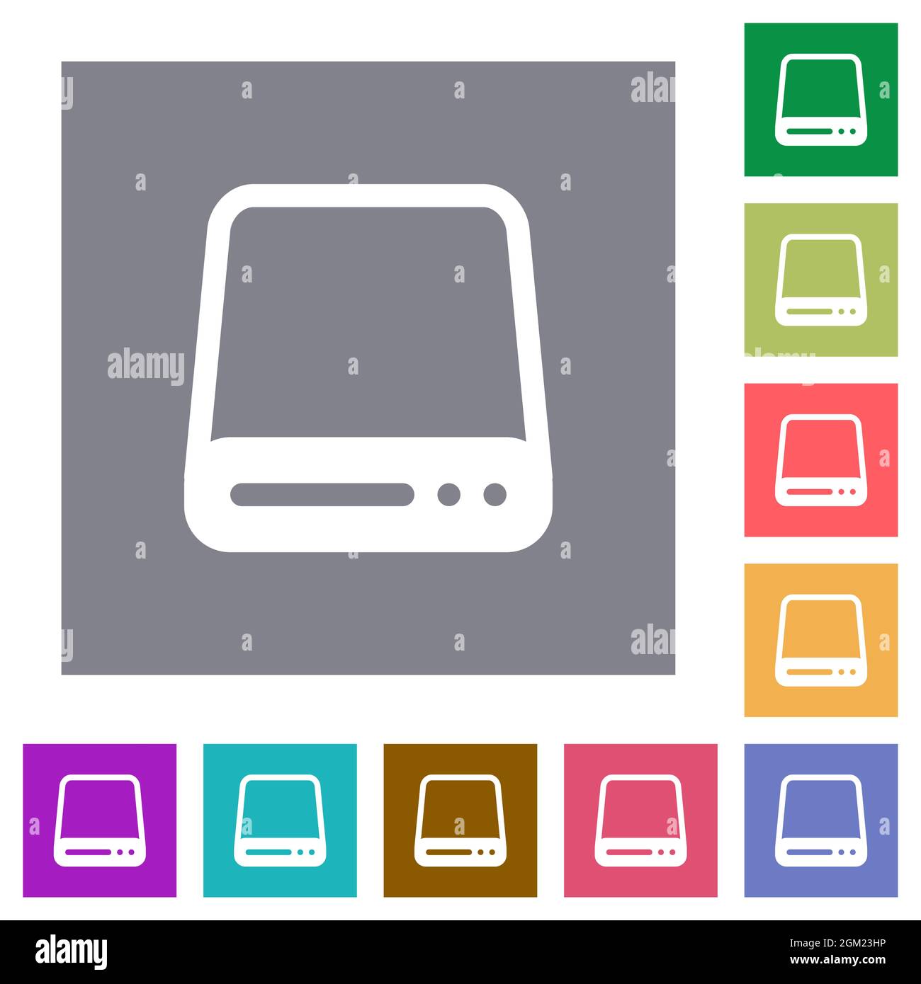 Hard disk drive flat icons on simple color square backgrounds Stock ...