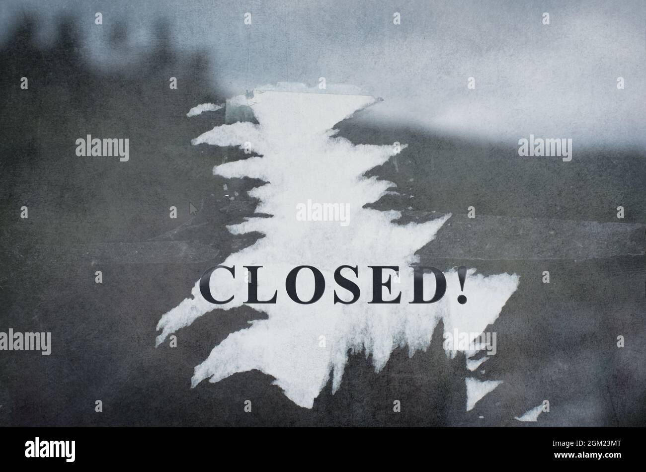 Ripped paper on a window with the word closed Stock Photo - Alamy