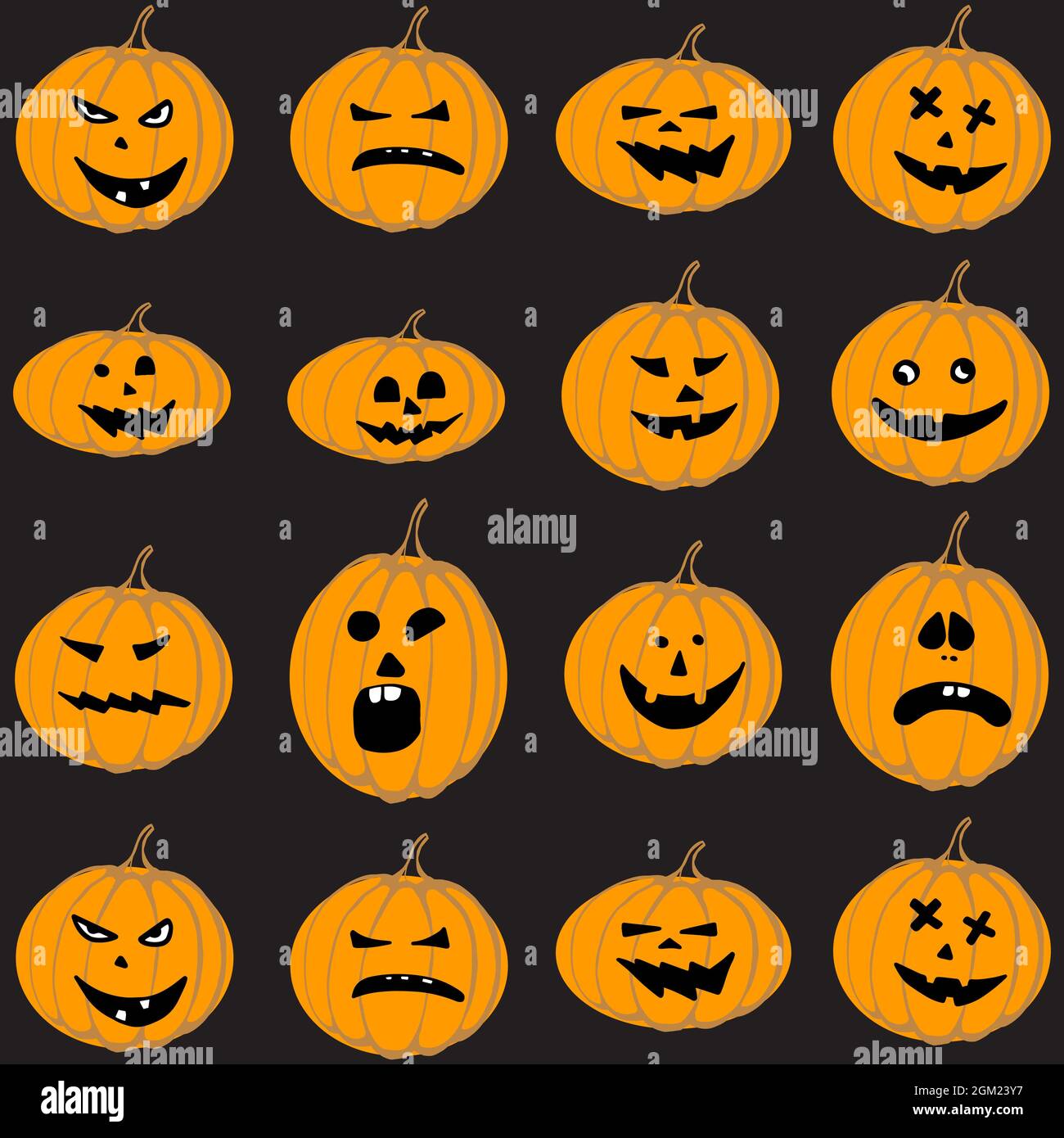 Seamless pattern with cute Halloween pumpkins in cartoon style on a ...