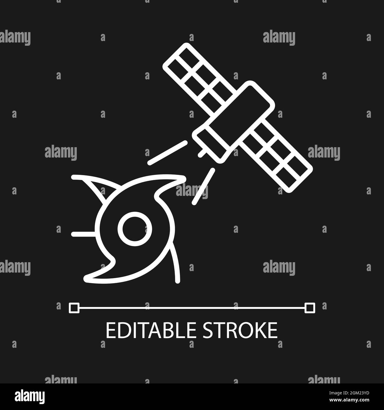 Weather, climate monitoring satellite white linear icon for dark theme ...