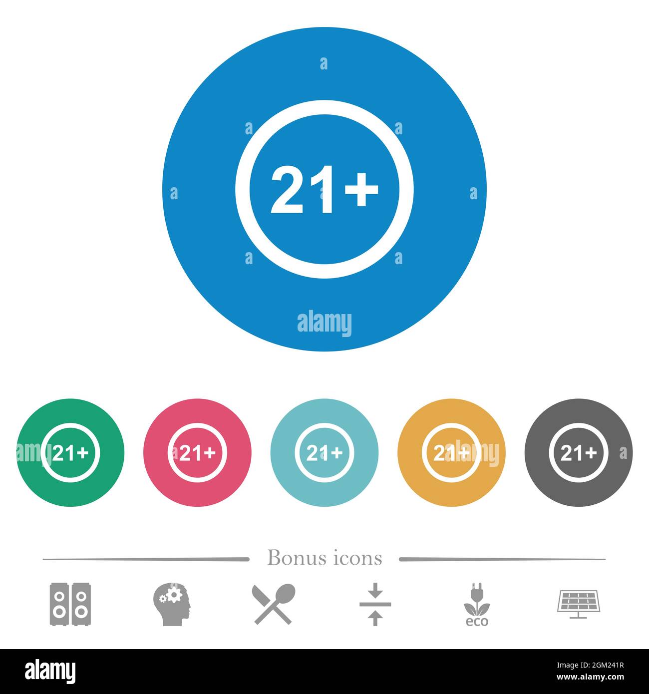 Allowed above 21 years only flat white icons on round color backgrounds ...