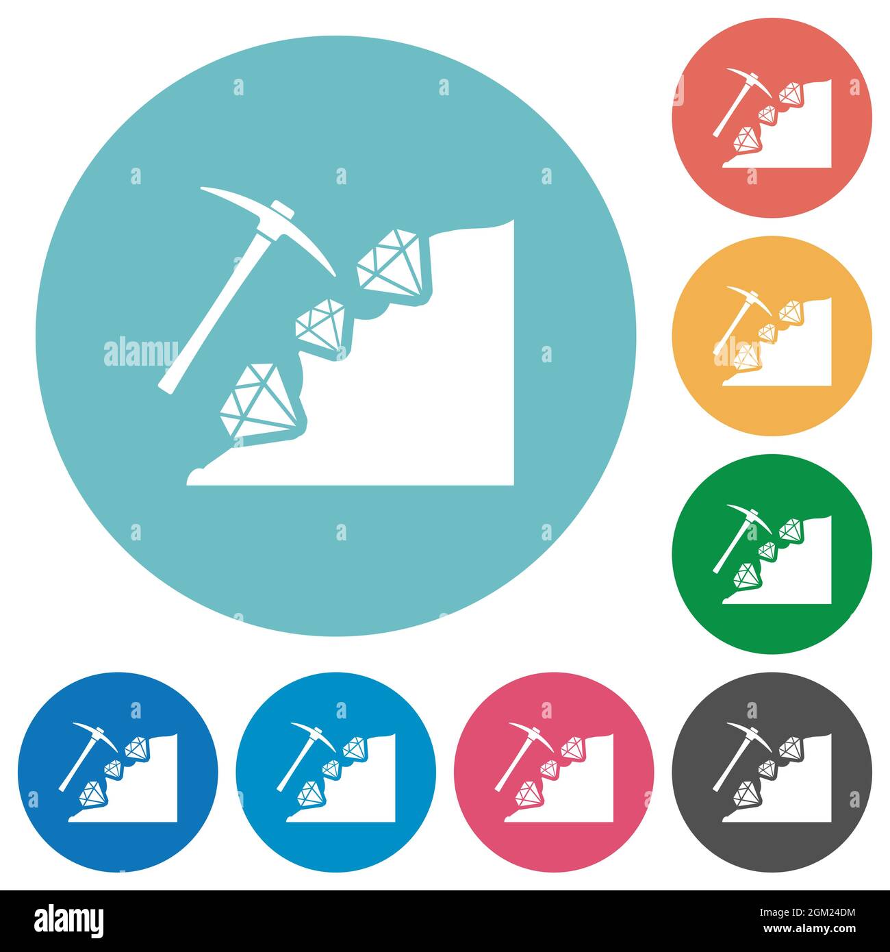 Diamond mining flat white icons on round color backgrounds Stock Vector ...