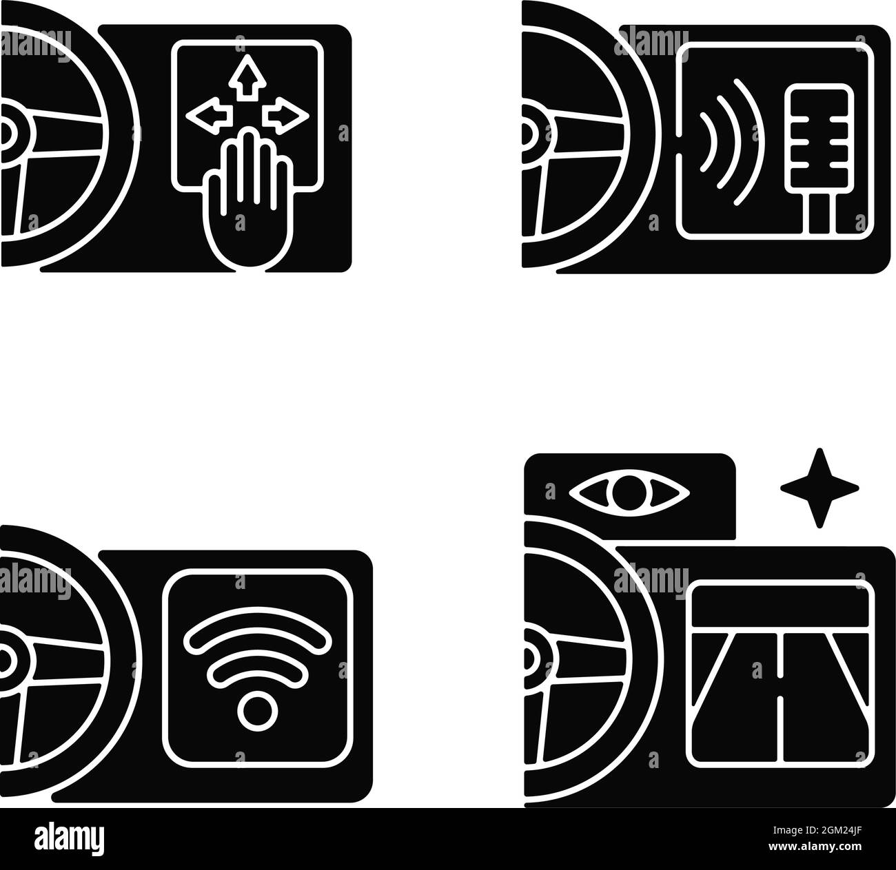 Advanced car technologies black glyph icons set on white space Stock ...