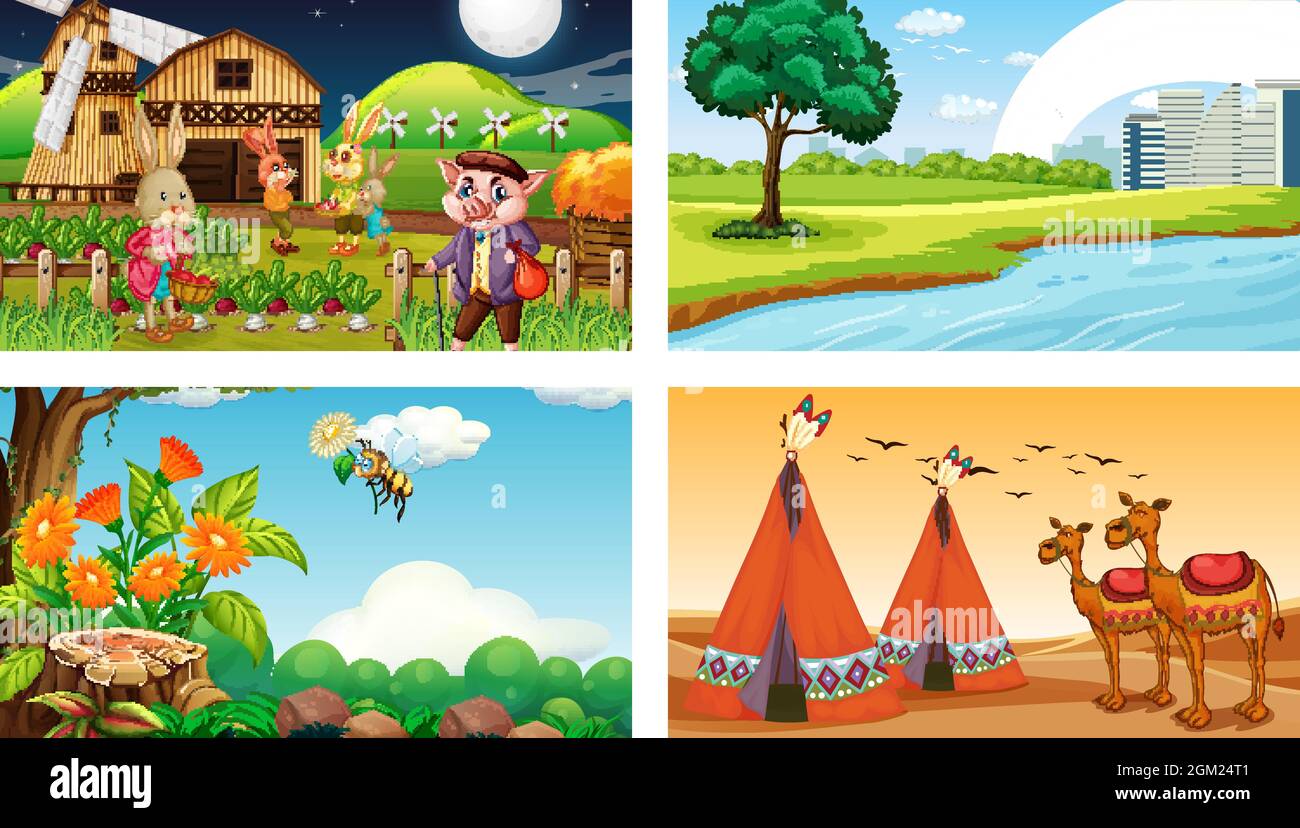 Four different nature horizontal scene illustration Stock Vector Image ...