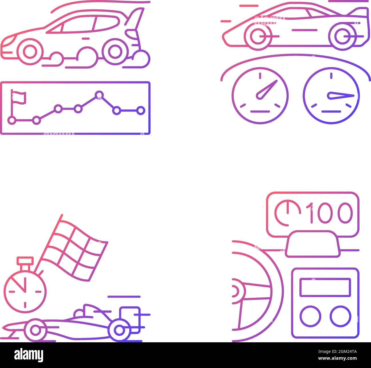 Automobiles racing for competition gradient linear vector icons set ...